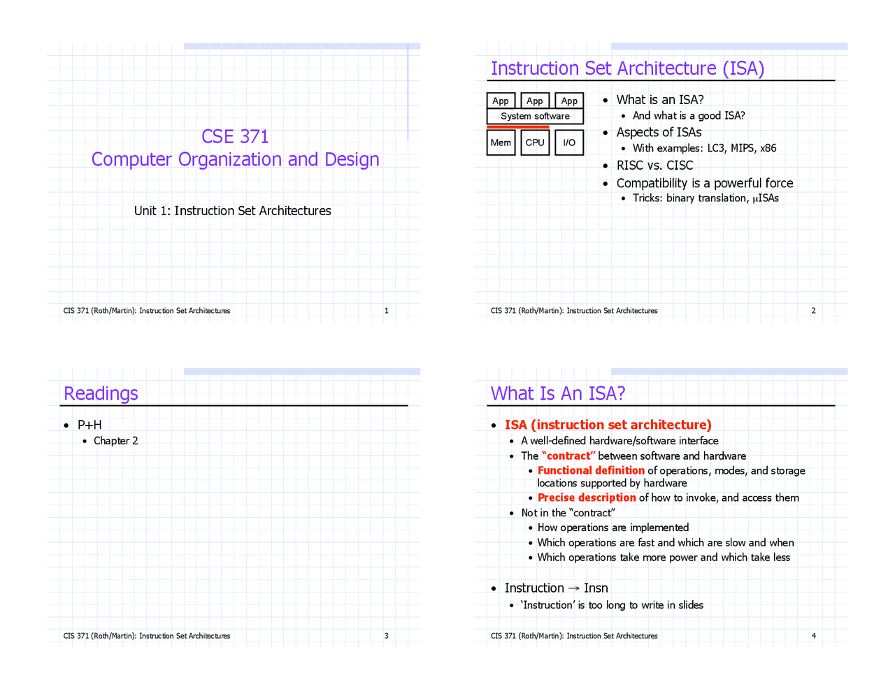 Instructions Set Architectures - Computer Organization and Design | CIS 371 - Docsity