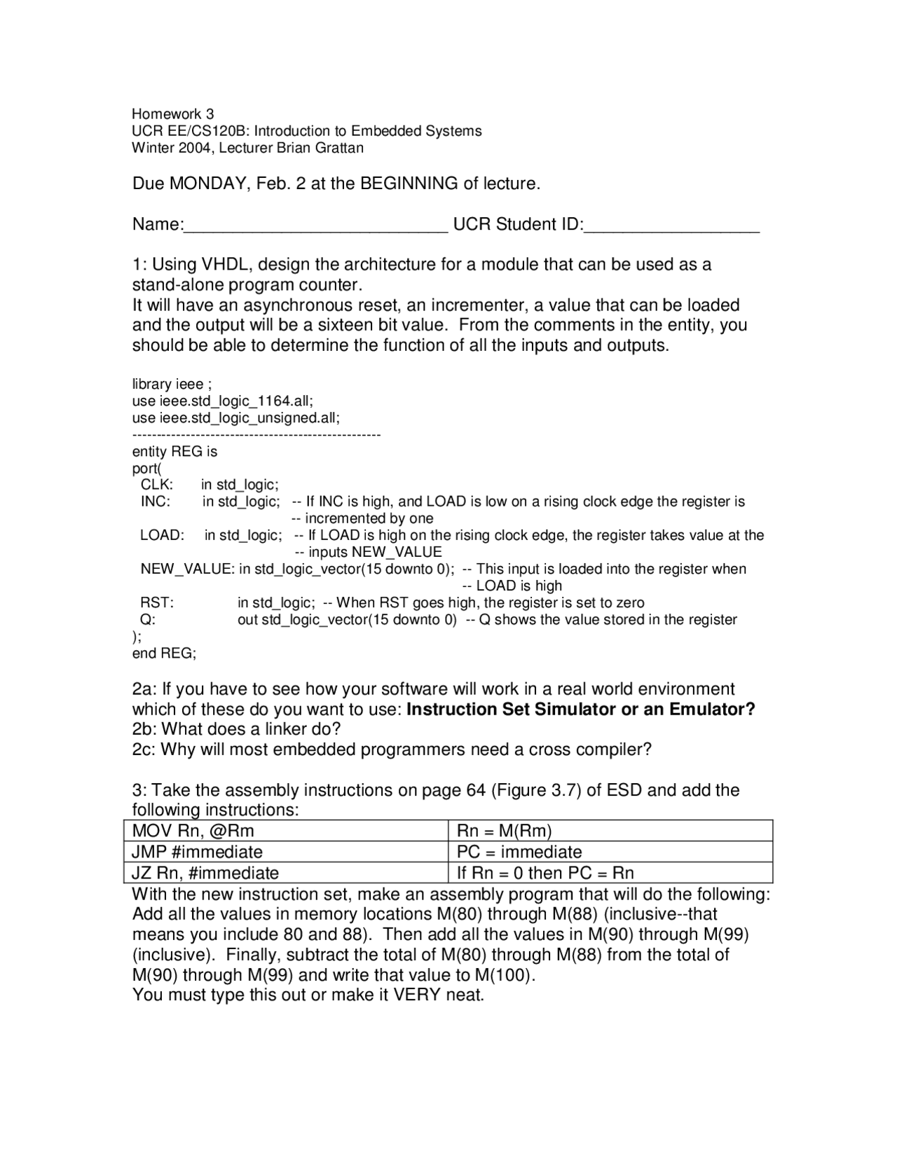 Questions For Assignment 3 Introduction To Embedded Systems Cs 120b