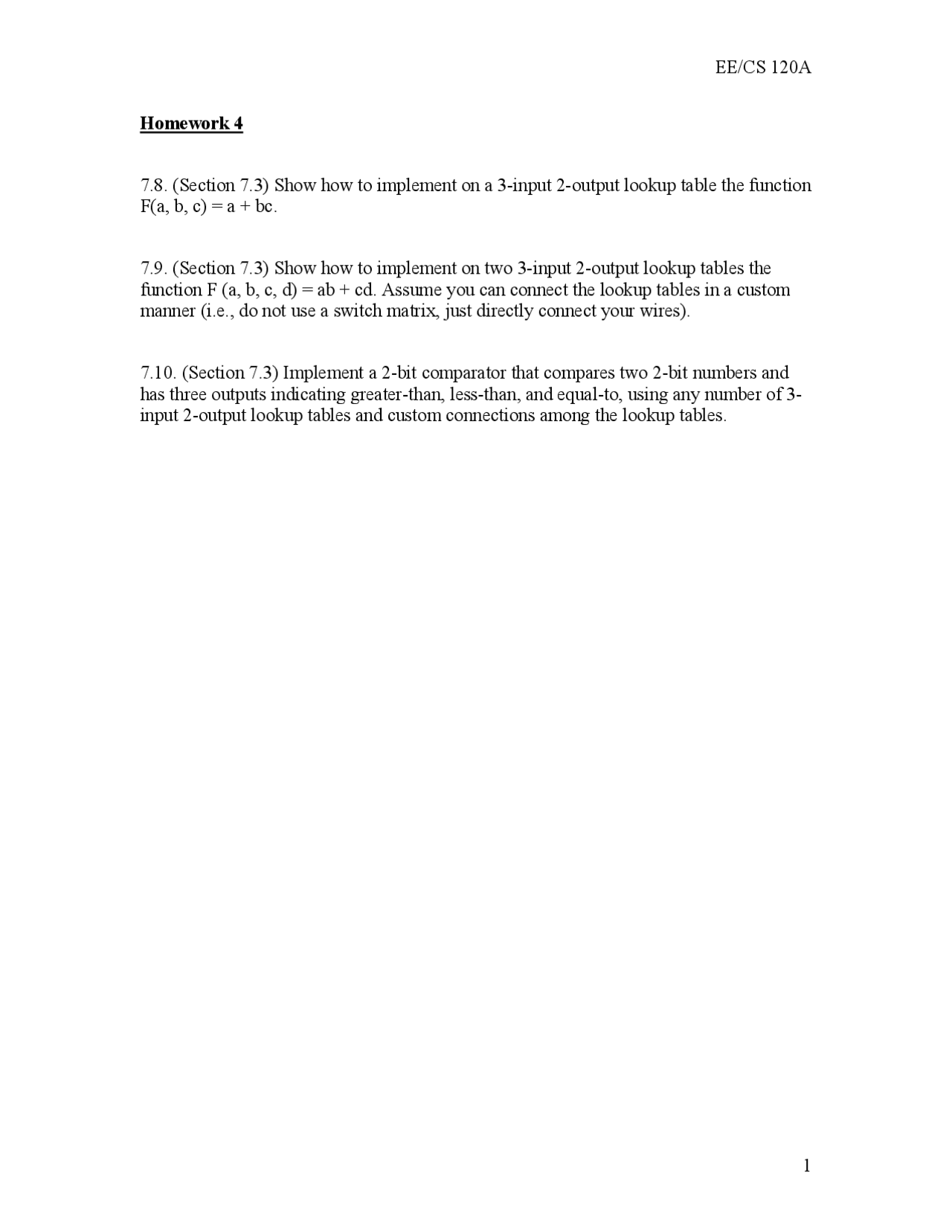 Homework 7 Questions To Resolution Logic Design Ee 120a Docsity