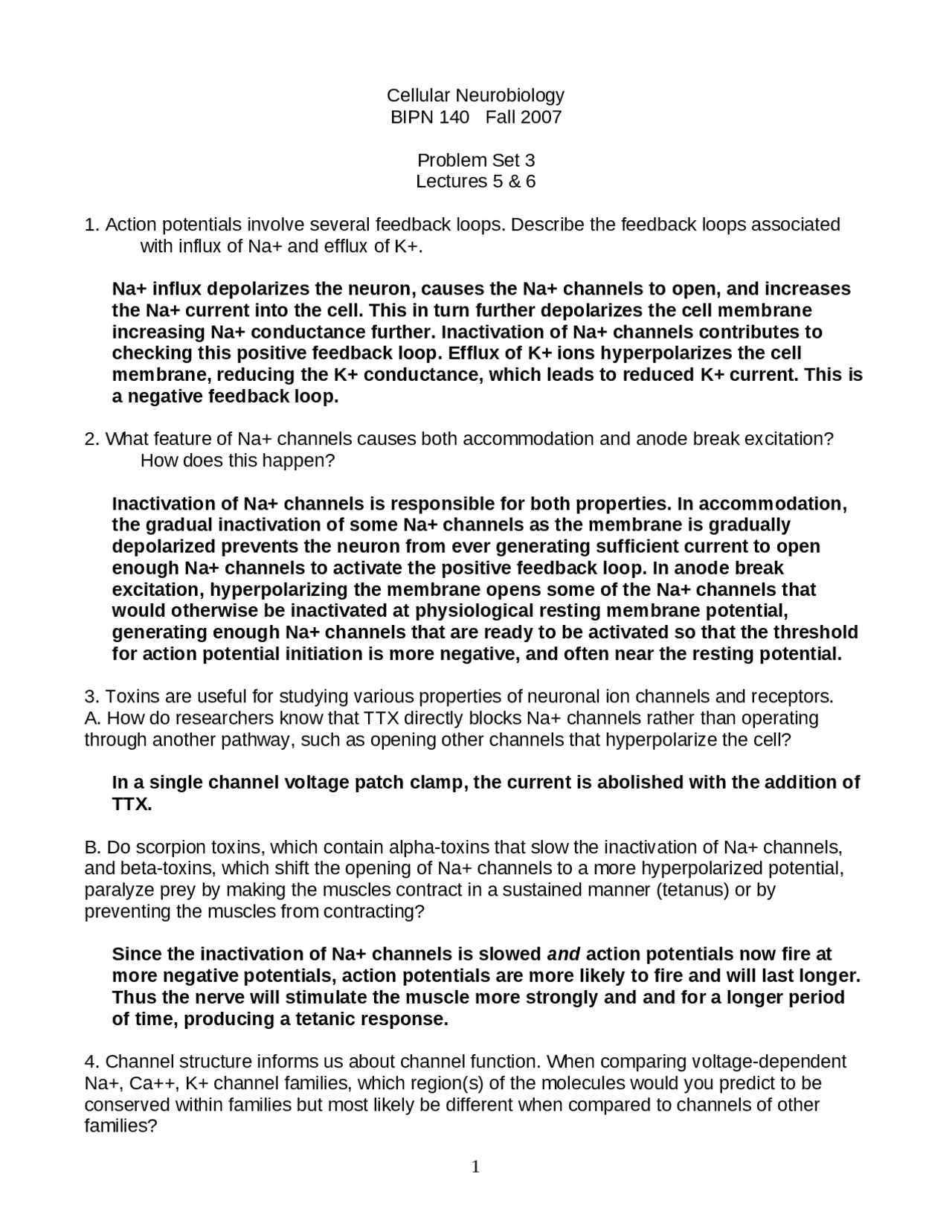Problem Set 3 Cellular Neurobiology Socc 140 Docsity