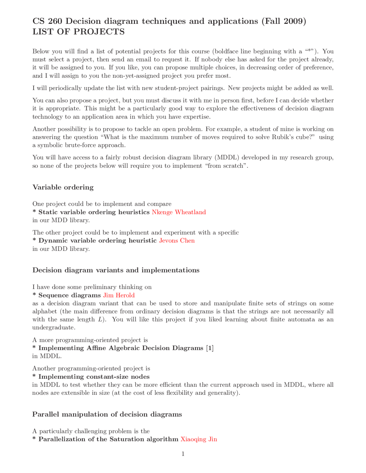 Decision Diagram Techniques and Application - Project | CS 260 - Docsity