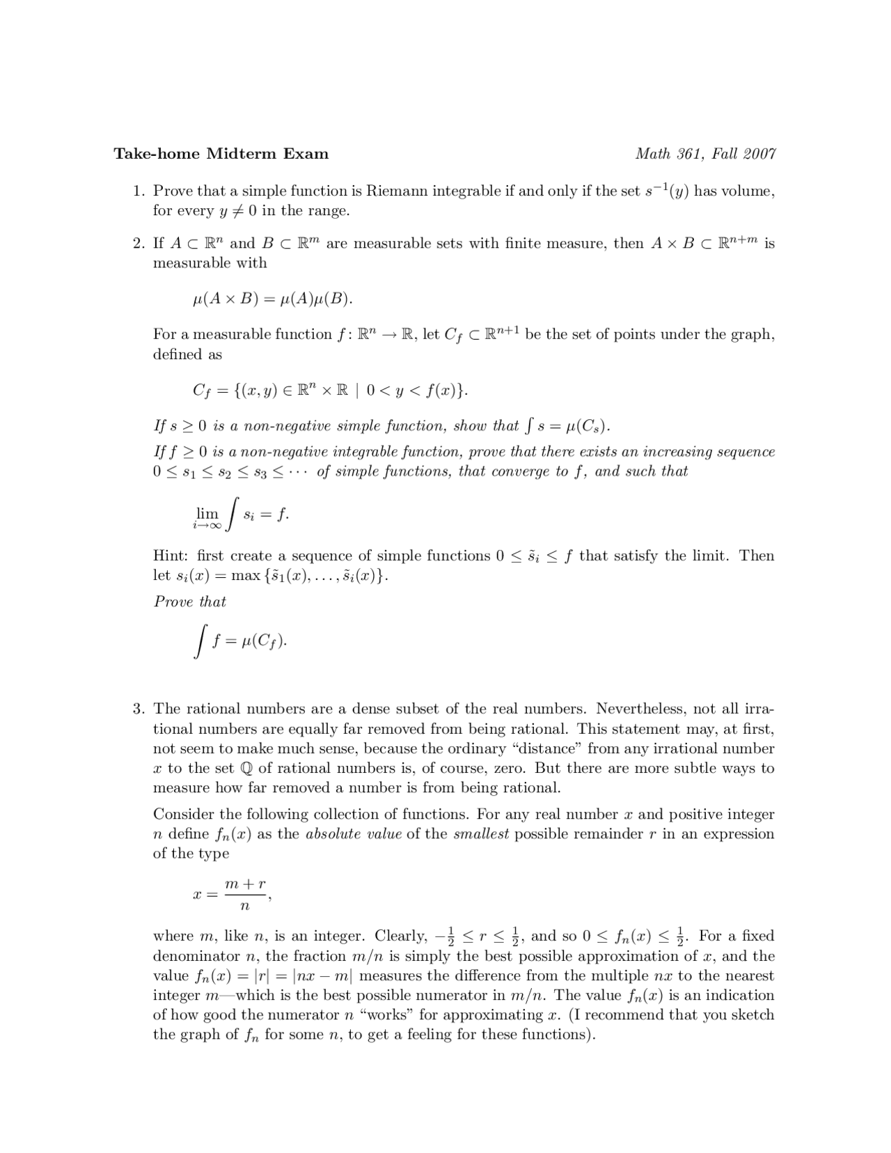 3 Unsolved Problems On Advanced Calculus Midterm Examination Math