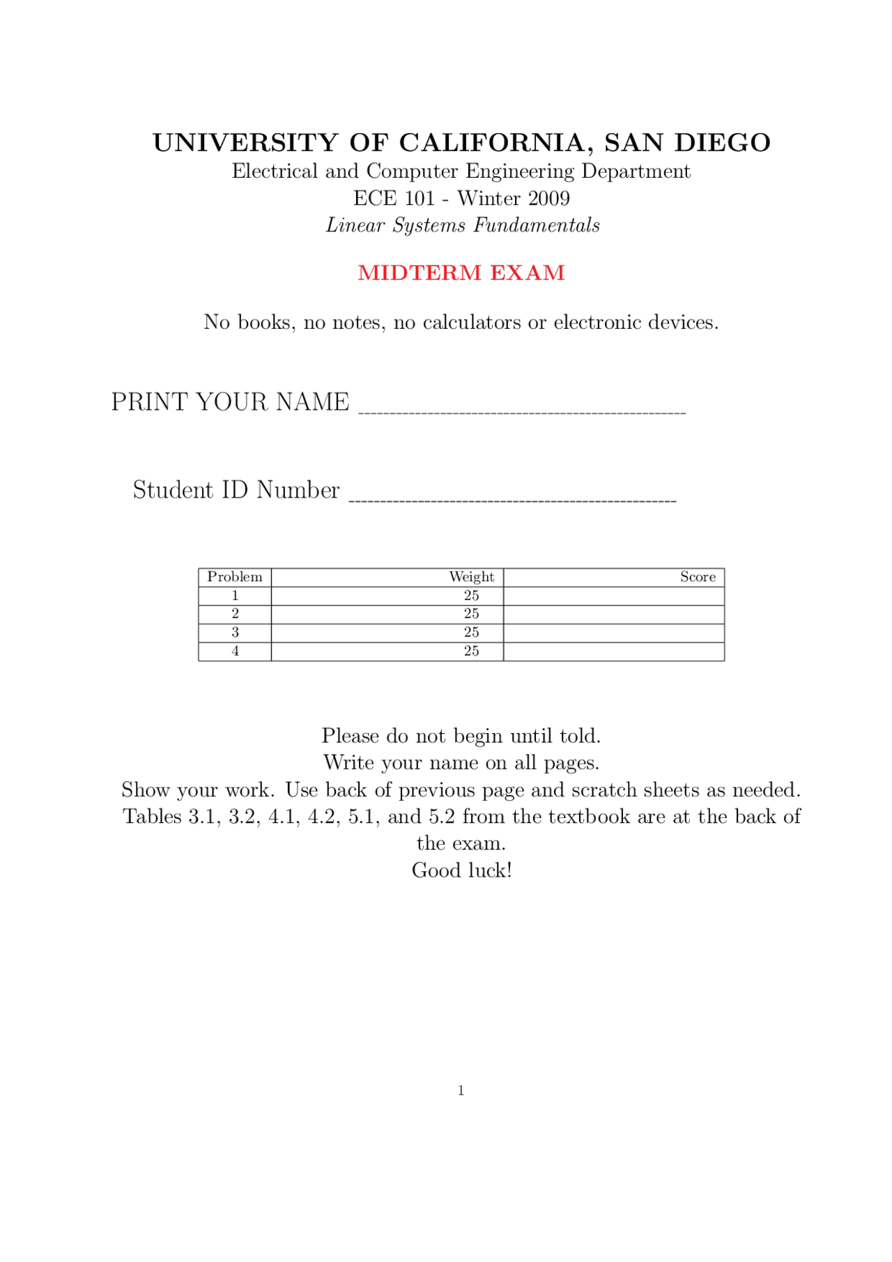4 Problems For Linear Systems Fundamentals With Solutions Ece 101