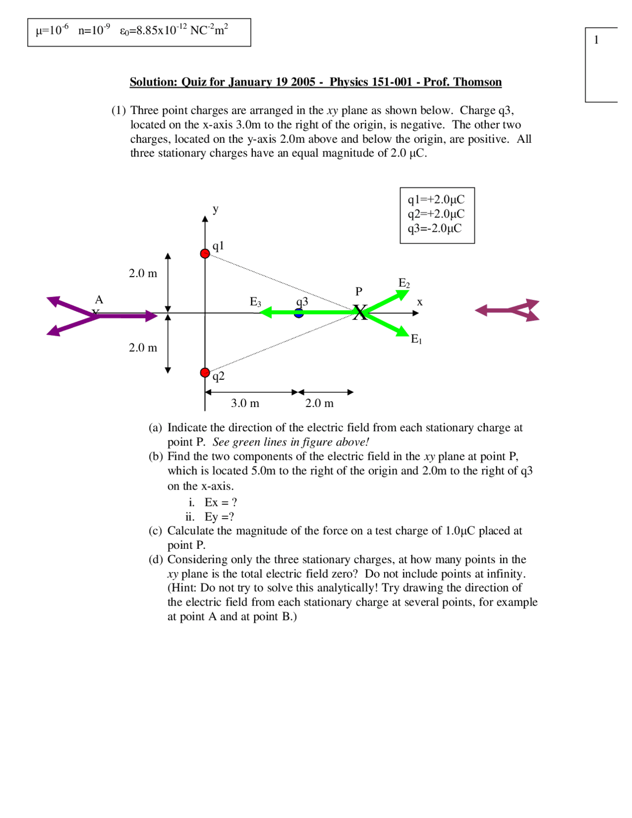 Class Quiz With Solutions Principles Of Physics Ii Phys 151 Docsity