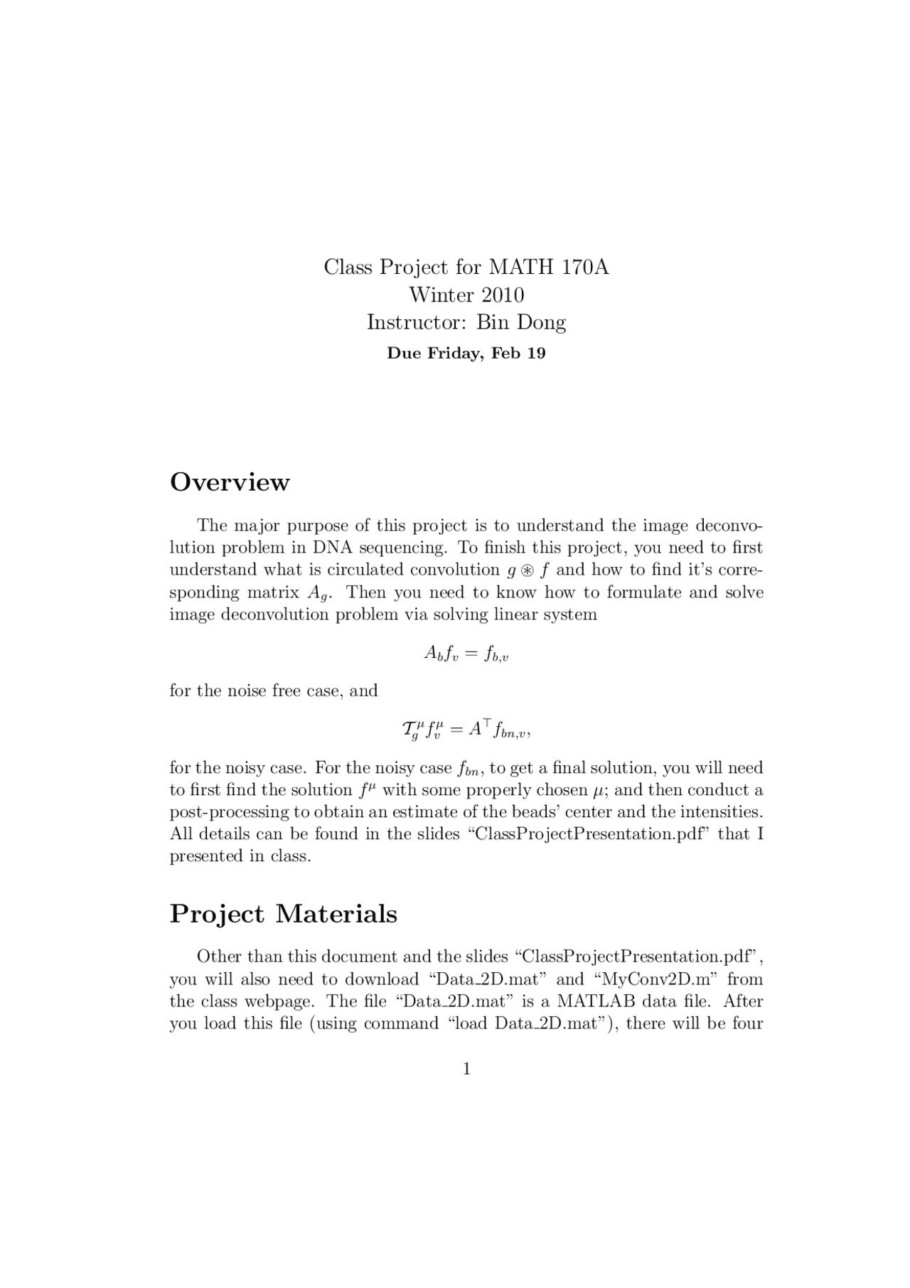 Class Project Problems on Numerical Linear Algebra | MATH 170A - Docsity
