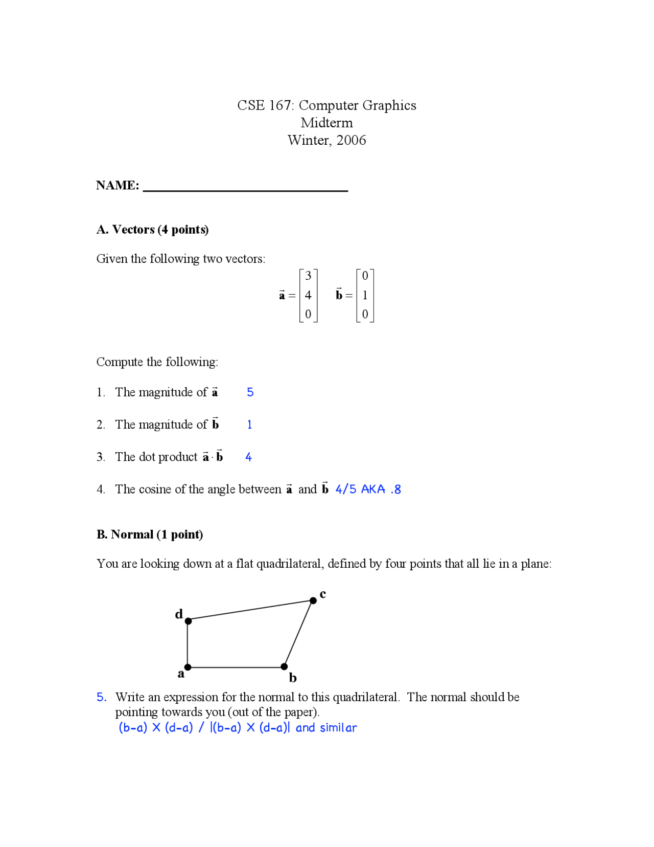 Midterm Exam For Computer Graphics Cse 167 Docsity