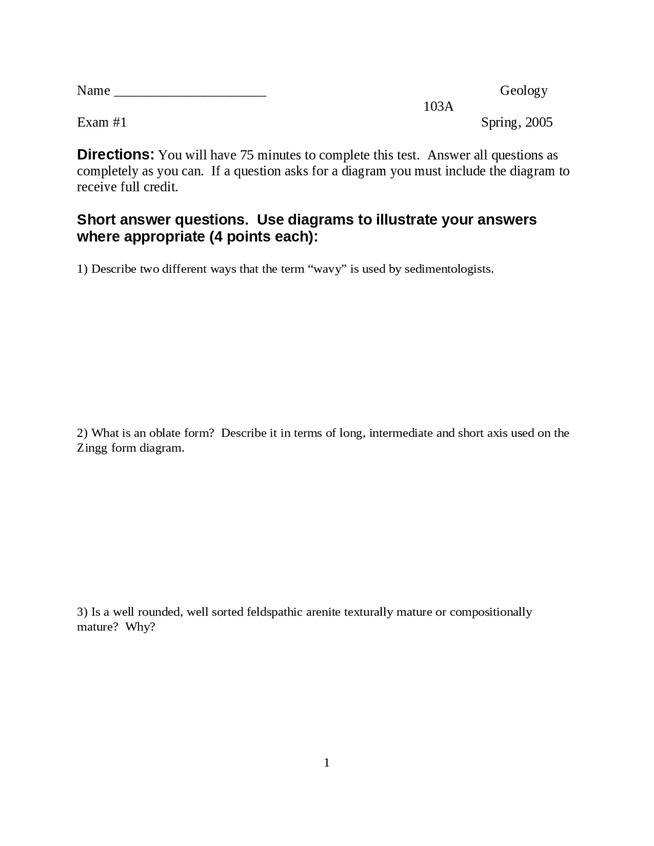 14 Problems On Sedimentology And Stratigraphy Test 1 Geol 103a