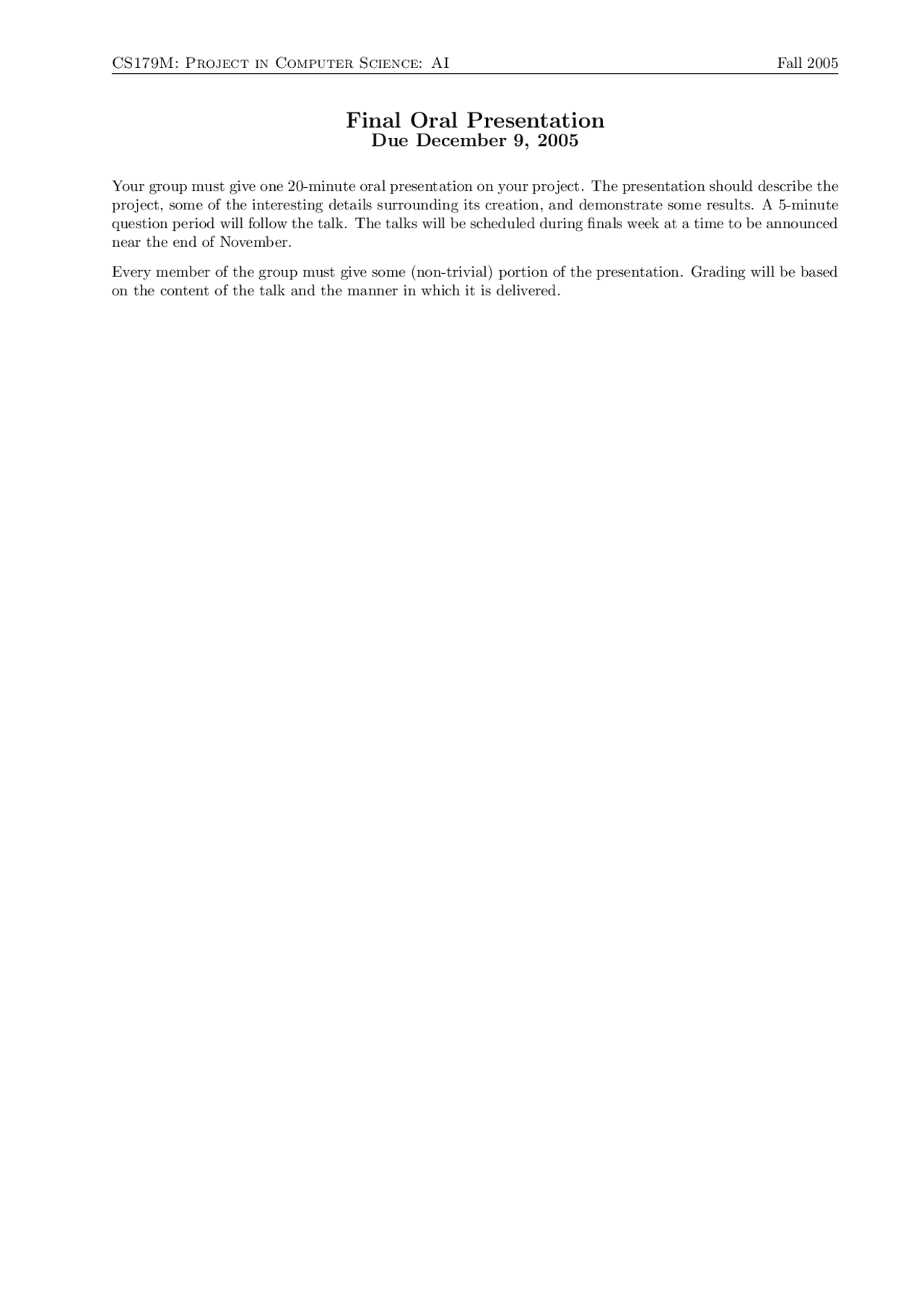 Final Oral Presentation - Artificial Intelligence - Project | CS 179M - Docsity