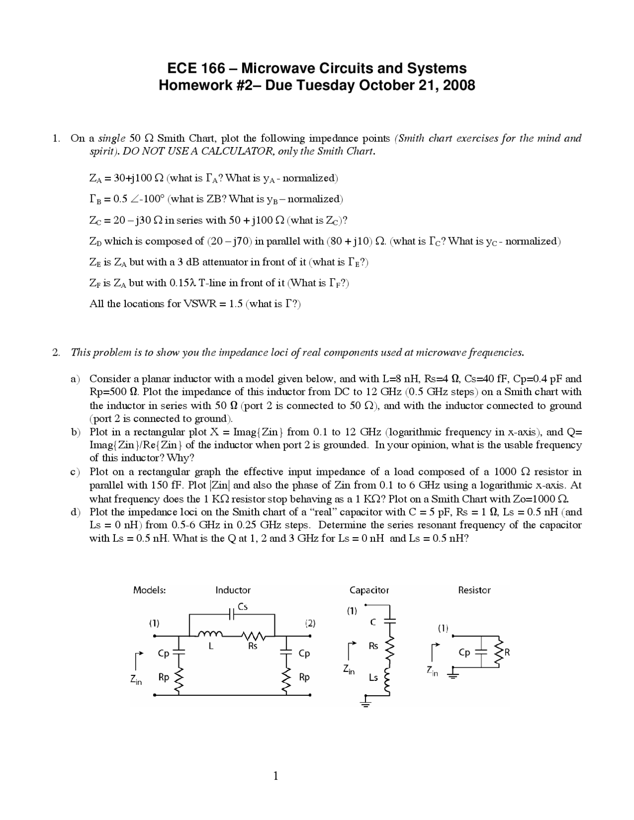 Homework 2 With 3 Problems On Microwave Systems And Circuits Ece 166