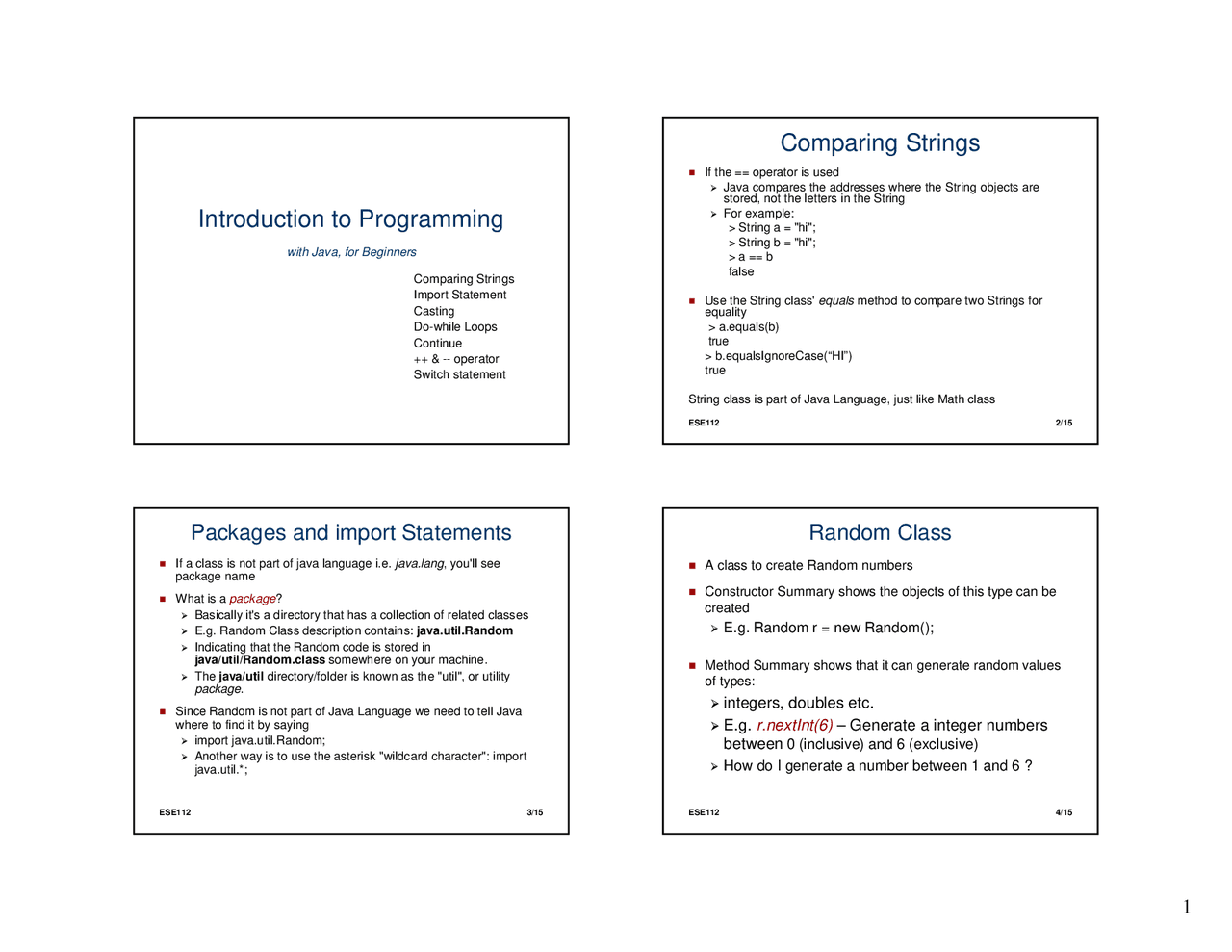 Notes on Comparing Strings, Casting, Import Statement | ESE 112 - Docsity Notes on Comparing Strings, Casting, Import Statement | ESE 112 - Docsity