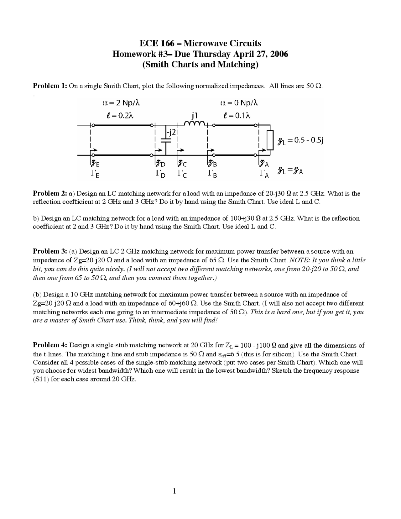 Microwave Circuits Homework 3 Ece 166 Docsity