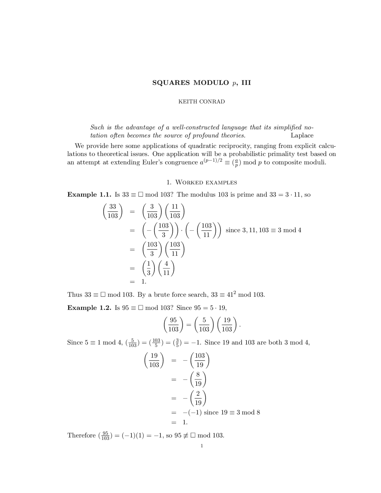 Notes on Squares Modulo III - Introduction to Number Theory | MATH 3240 ...