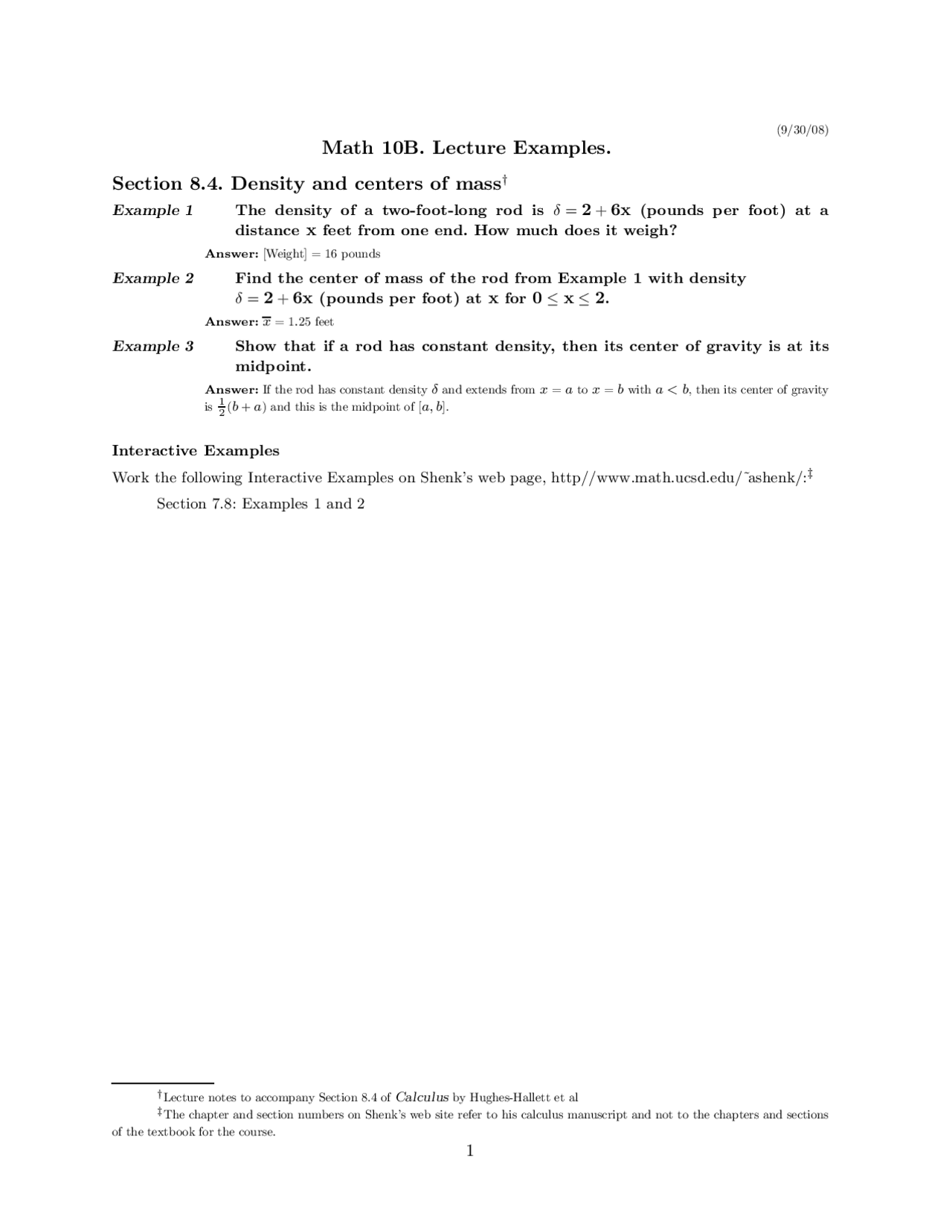 Density And Centers Of Mass Lecture Examples Poli 10 Docsity