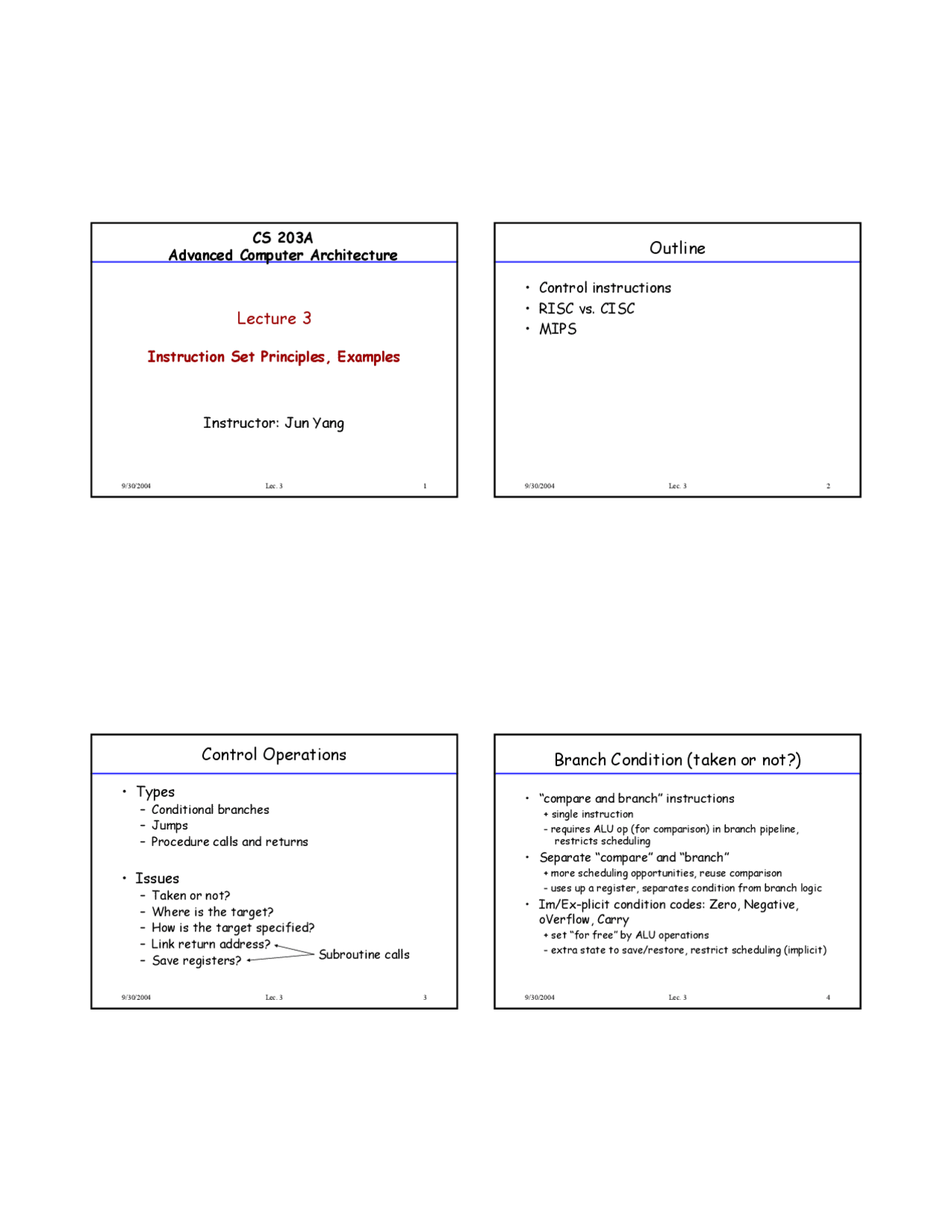 Lecture Slides On Instruction Set Principles Examples Cs 203a Docsity