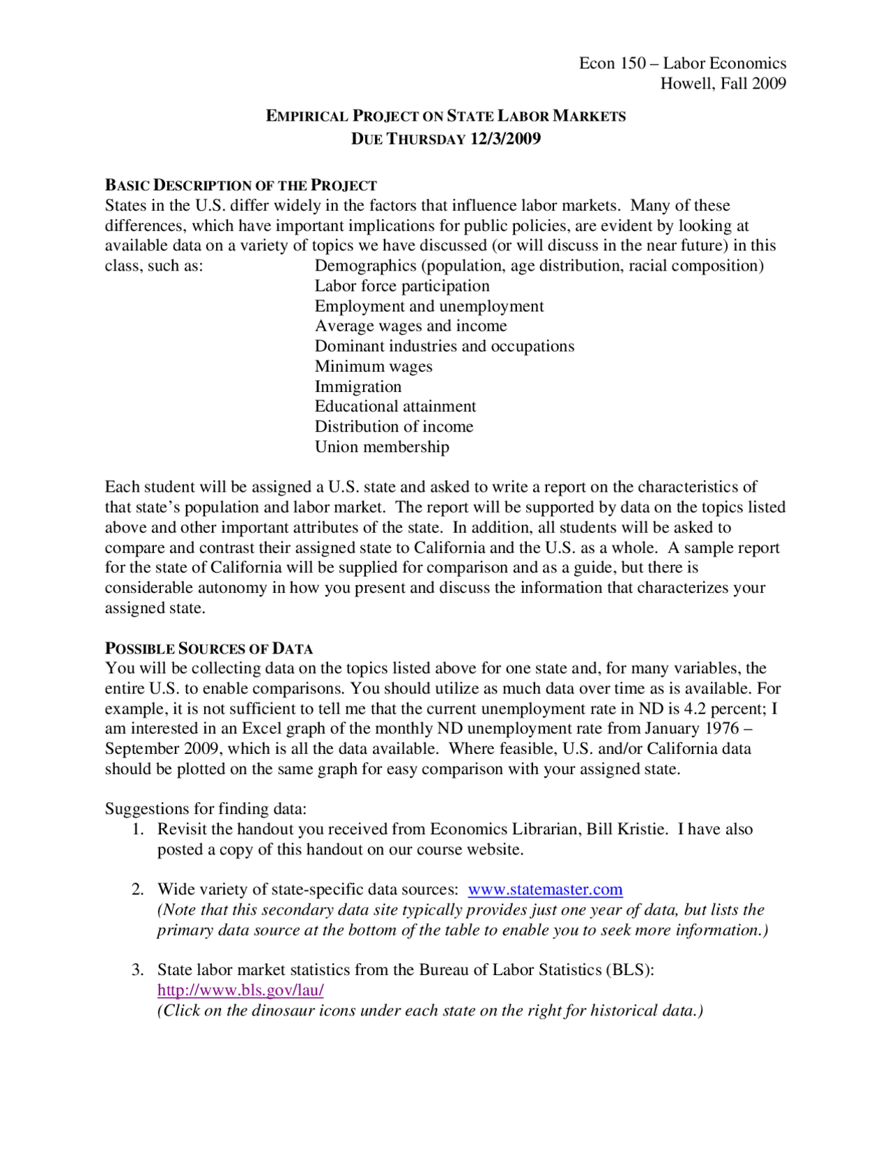 Project: Demographics, Labor Force Partition, Employment and ...