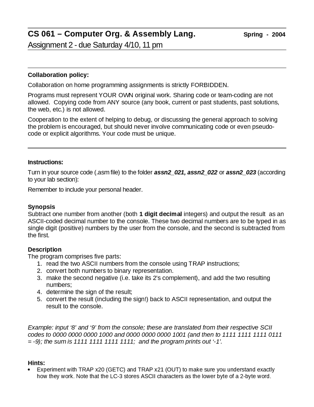 Questions For Assignment 2 Assembly Language And Machine Organization