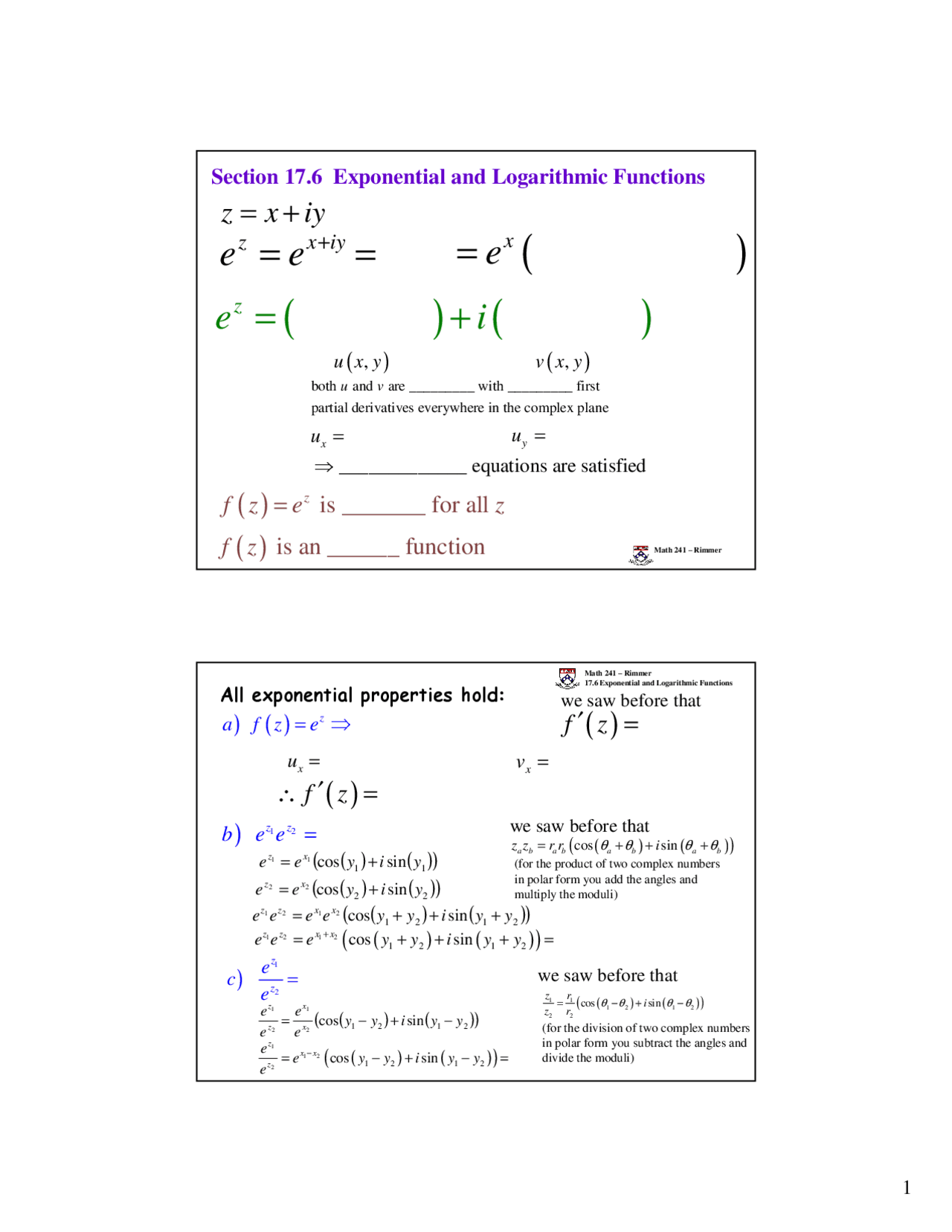 Exponential And Logarithmic Functions Lecture Slides Math 241 Docsity