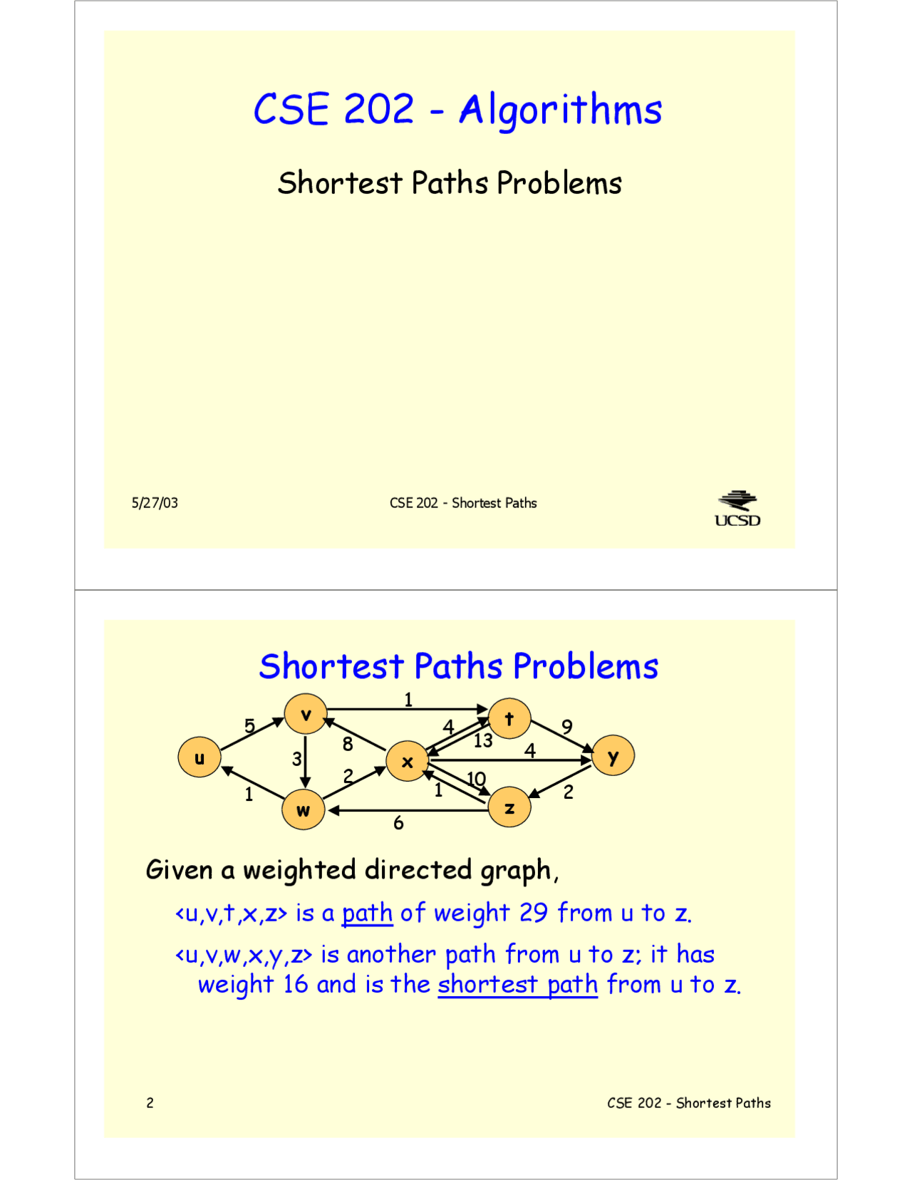 Lecture Slides On Shortest Paths Problems Cse 202 Docsity