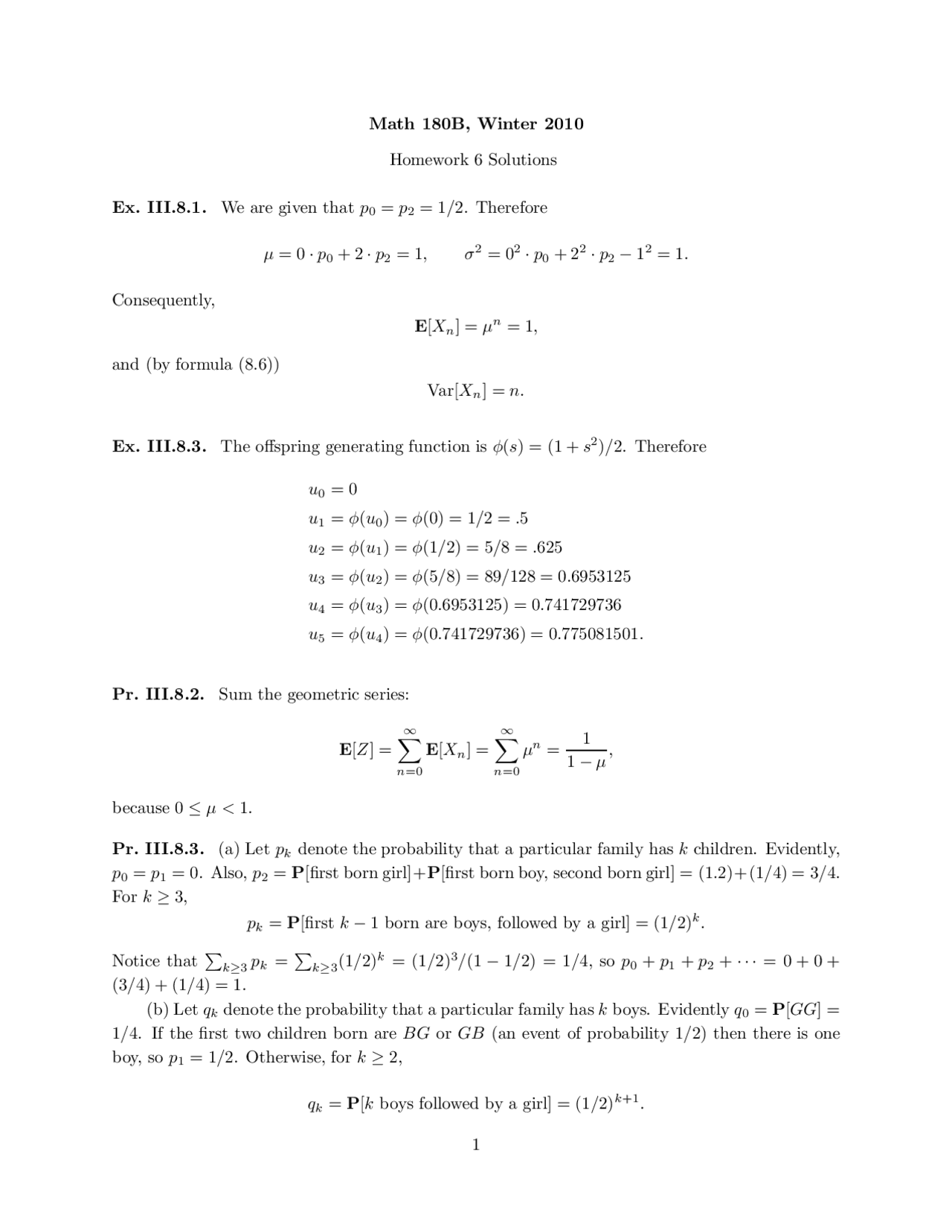Homework 2 Solution For Introduction To Stochastic Processes I Math