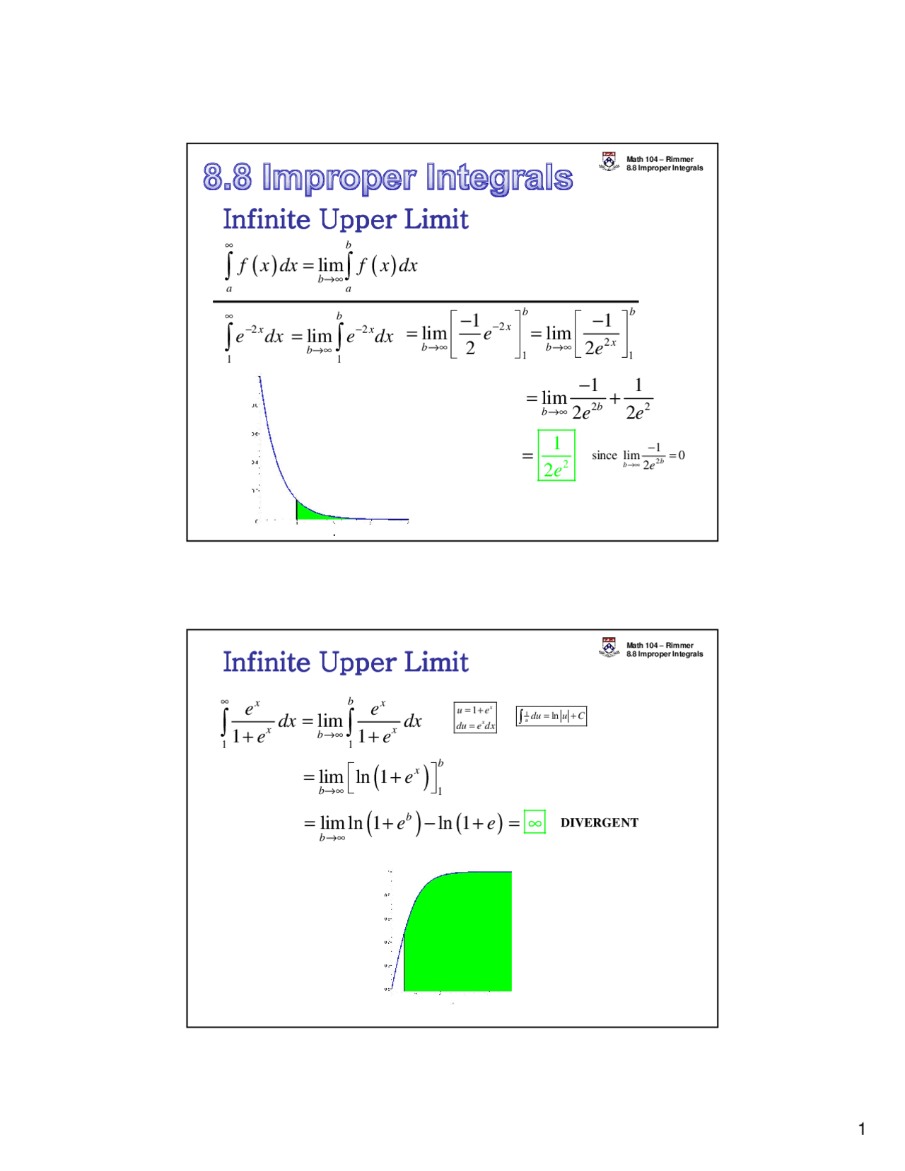 Improper Integrals - Lecture Slides - Calculus I | MATH 104 - Docsity