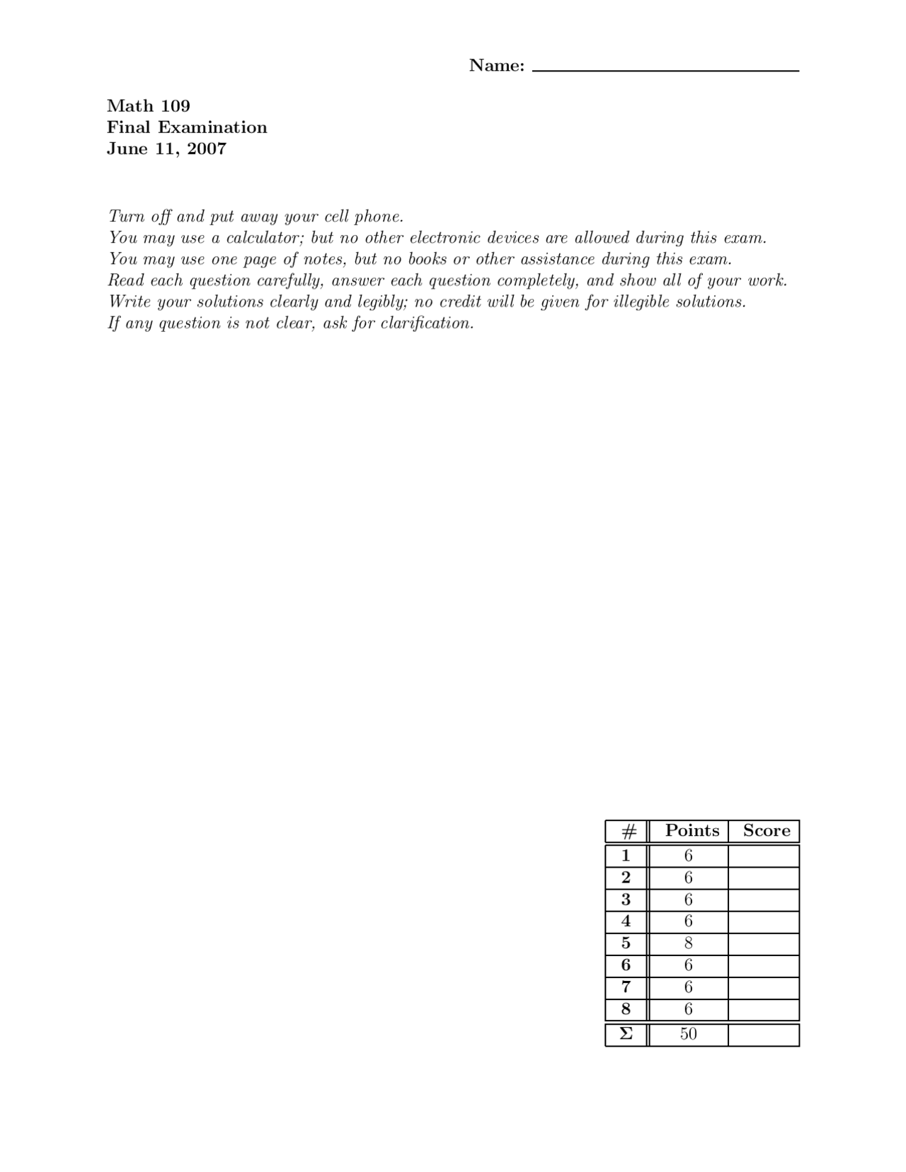 Questions On Mathematical Reasoning Final Exam Math 109 Docsity