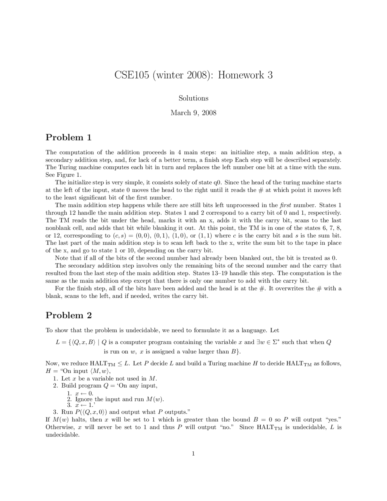 Homework 3 Solutions Introduction To Theory Of Computation Cse 105 5797