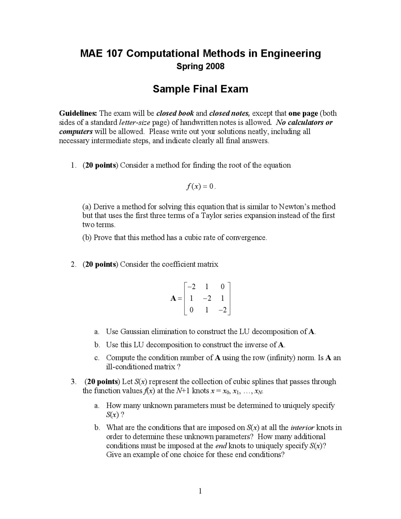 Sample Final Exam For Computational Methods In Engineering Soca 107