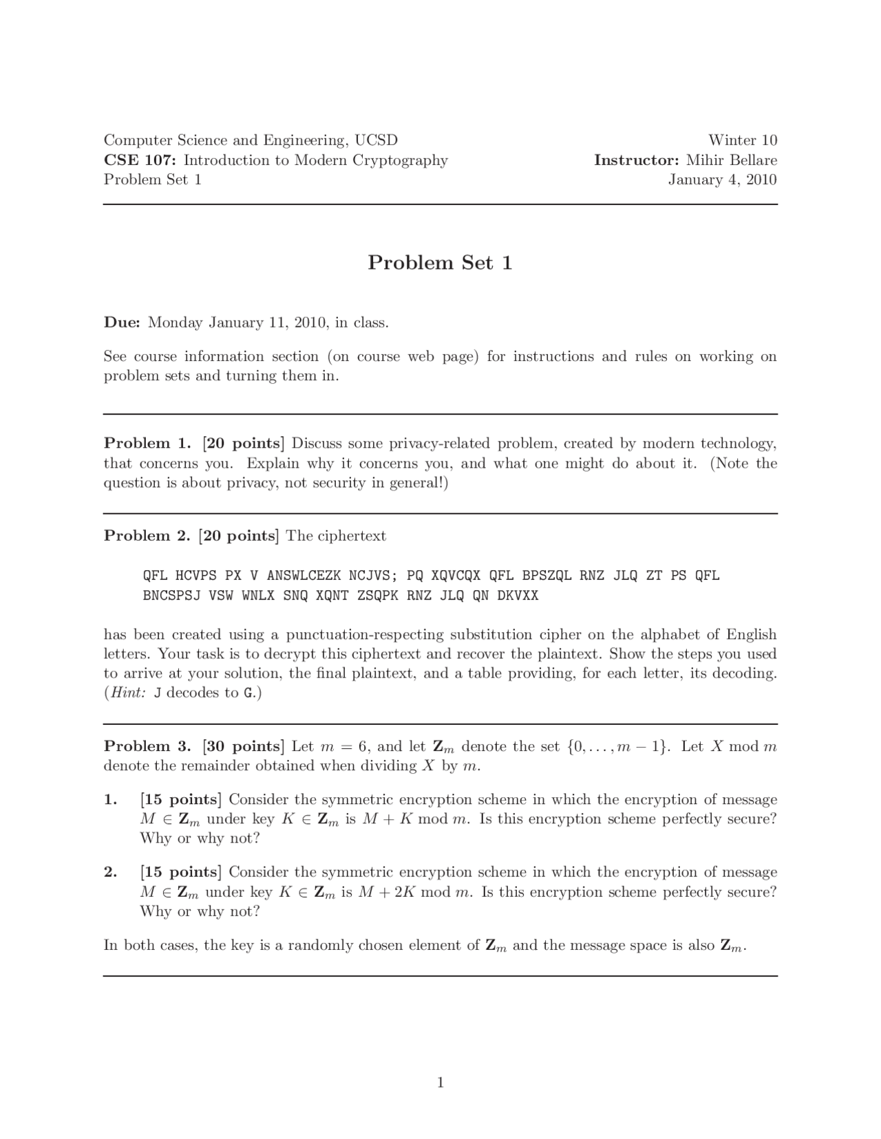 3 Problems On Introduction To Modern Cryptography Assignment 1 Cse 107 Assignments