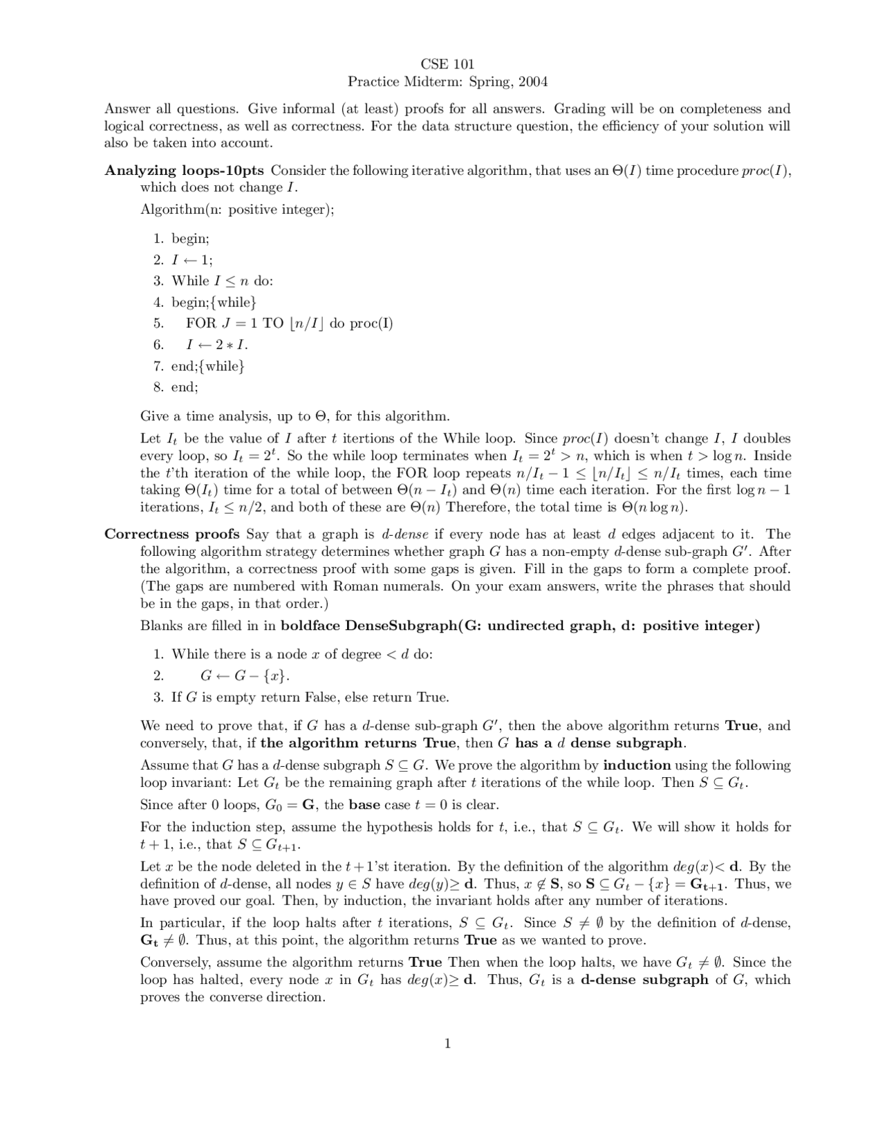 Design And Analysis Of Algorithm Practice Midterm Cse 101 Docsity 9804