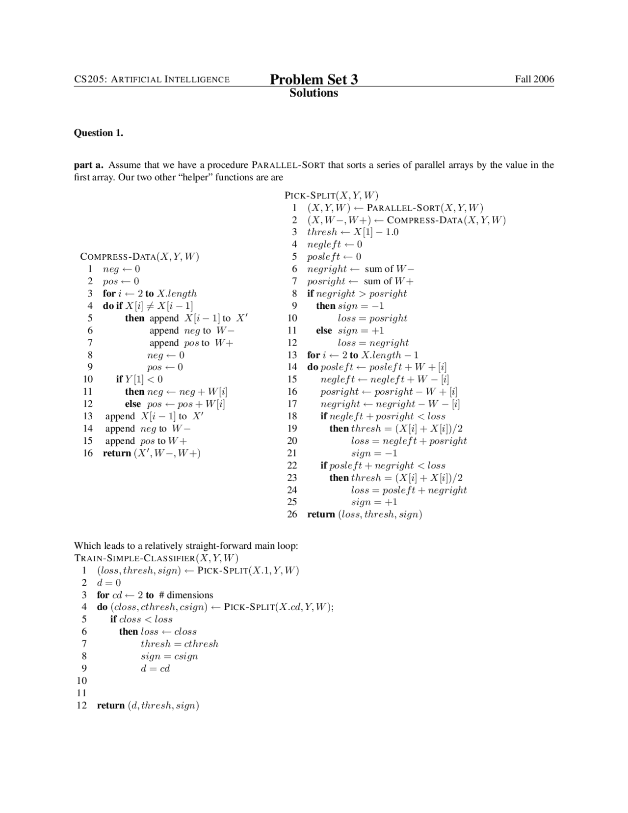 Problem Set 3 For Artificial Intelligence Fall 2006 Cs 205 Docsity
