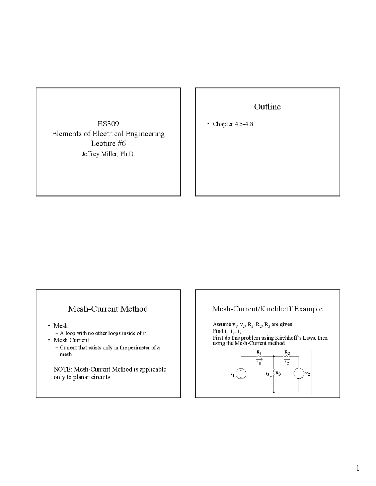 Mesh Current Method Elements Of Electrical Engineering Es A309