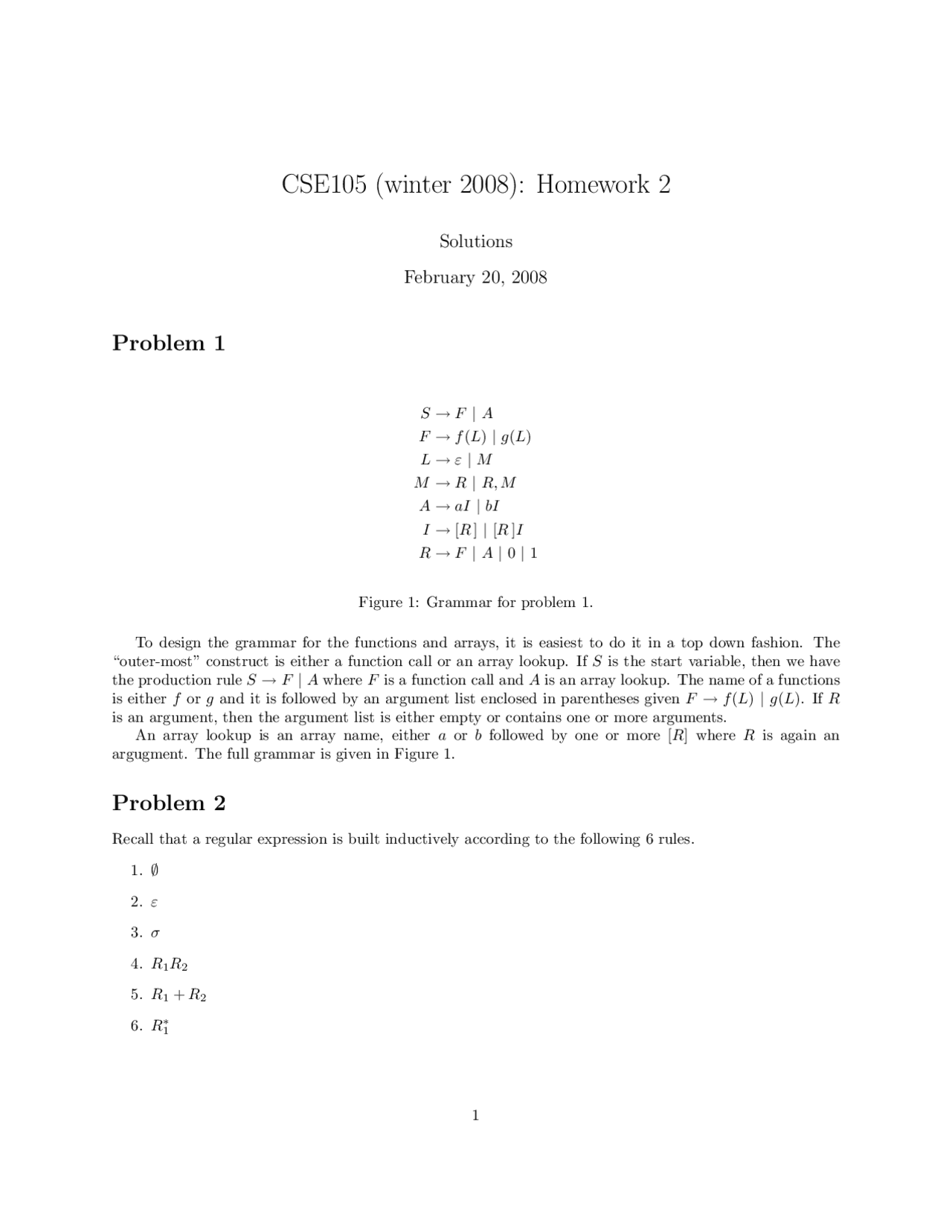 Homework 2 Solutions Introduction To Theory Of Computation Cse 105 Docsity