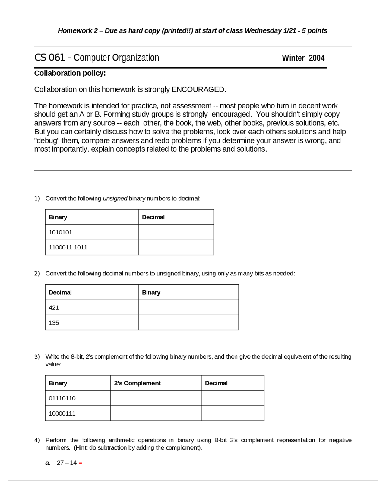 Homework 2 On Computer Organization Cs 061 Docsity