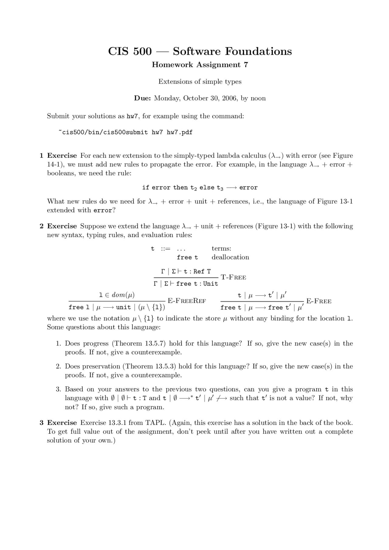 Assignment 7 Questions For Software Foundations Cis 500 Docsity