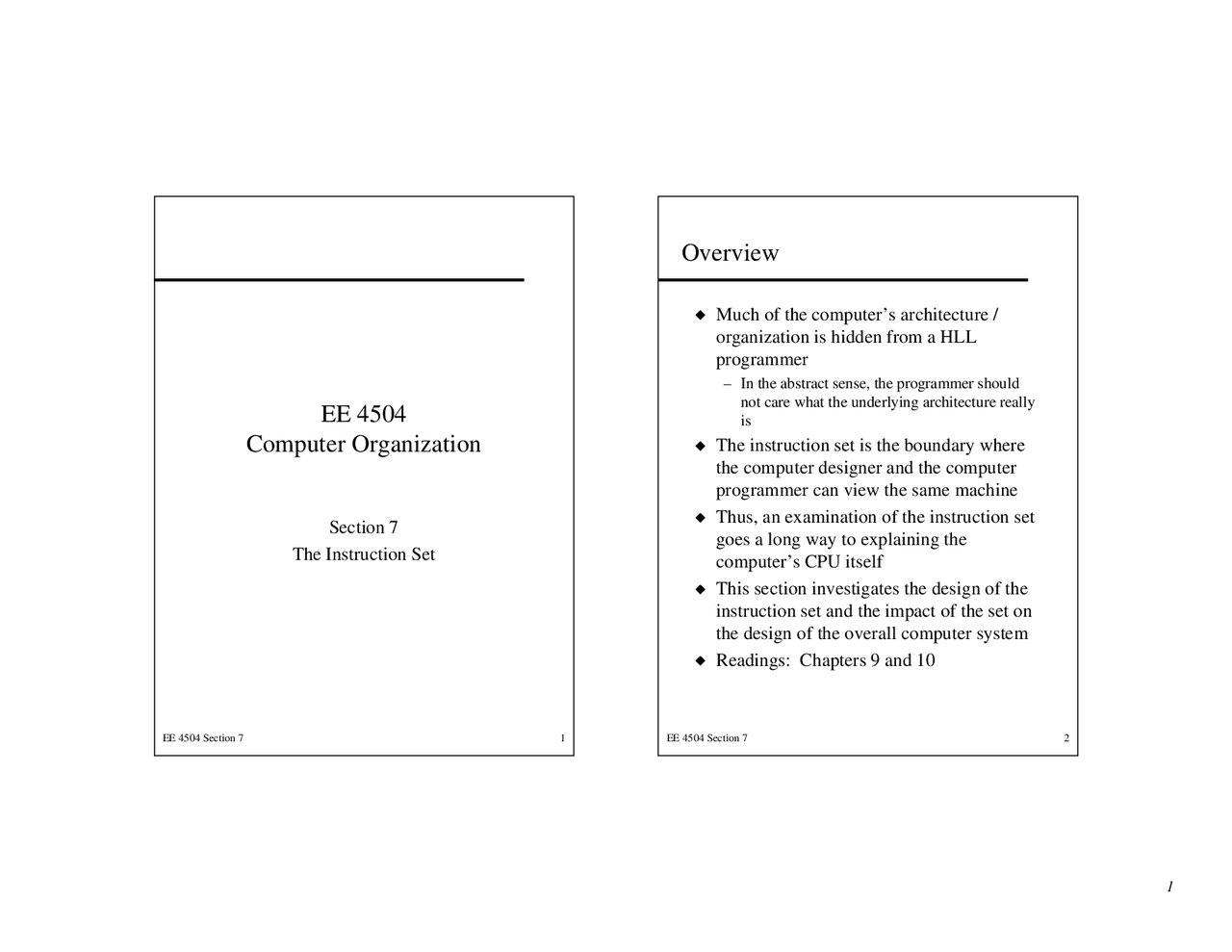 Instruction Set Computer Organization Lecture Slides Compe 271 Docsity