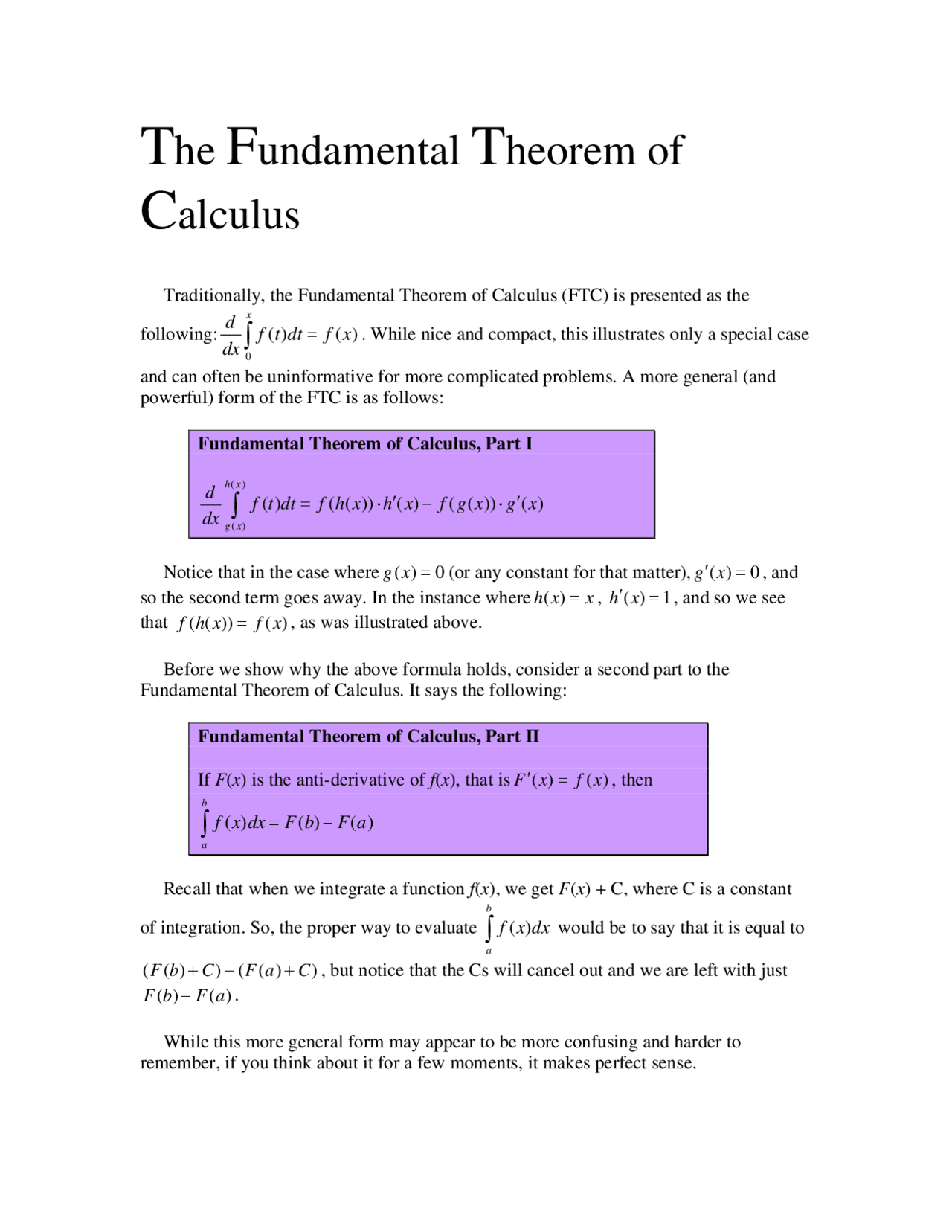 The Fundamental Theorem Of Calculus Notes Ltsp 21 Docsity