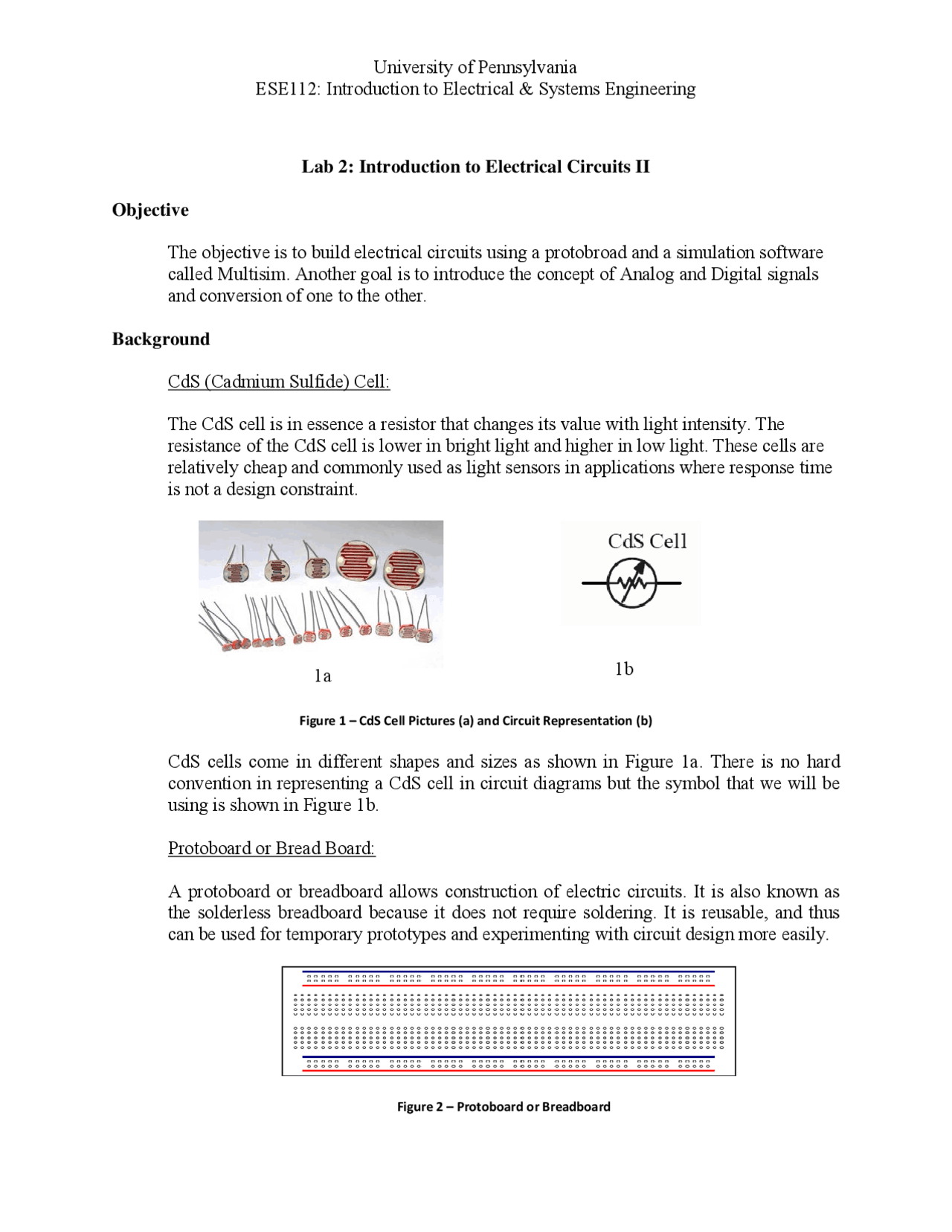 Study Guide of Introduction to Electrical Circuit II - Lab | ESE 112 - Docsity