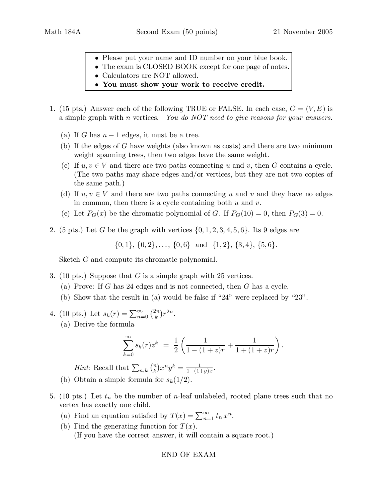 5 Questions on Combinatorics - Exam 2 | MATH 184A | Study notes ...