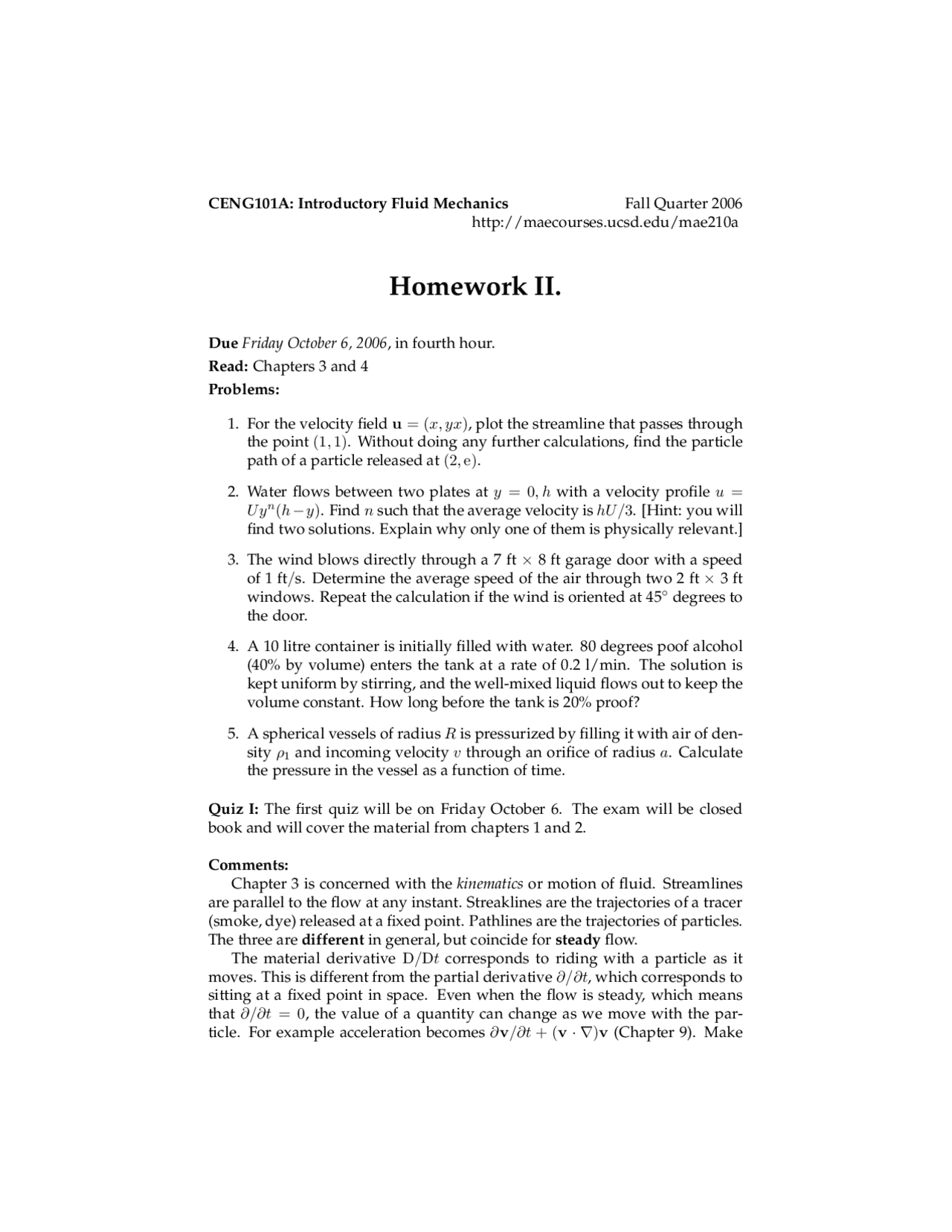 Homework II Questions - Introductory Fluid Mechanics | LTCH 101 - Docsity