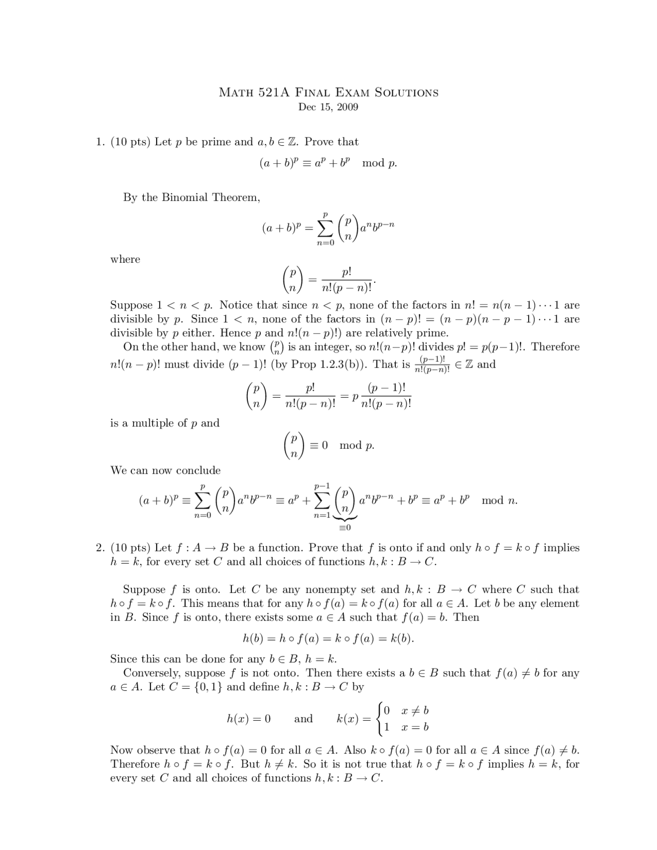8 Questions With Answer Final Exam Abstract Algebra Math 521a Docsity