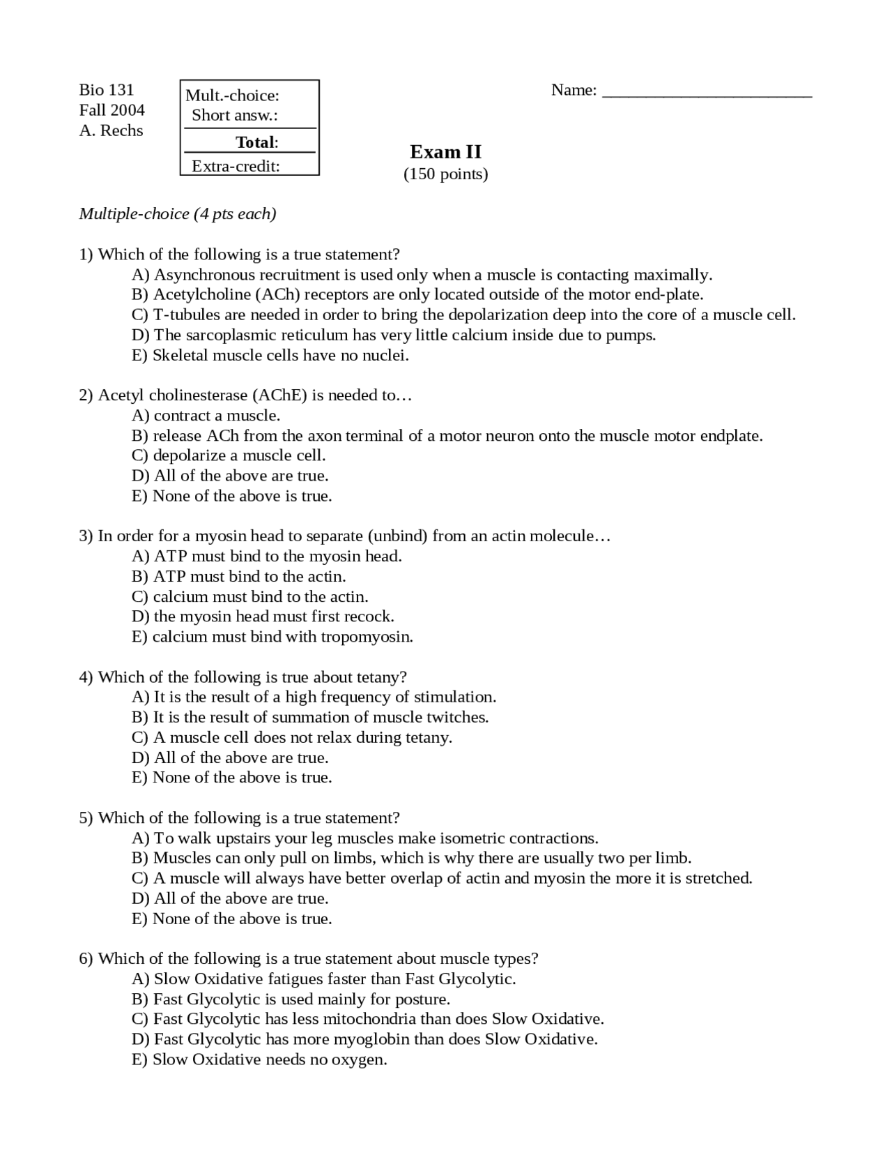 Test Ii Questions Systemic Physiology Bio 131 Docsity
