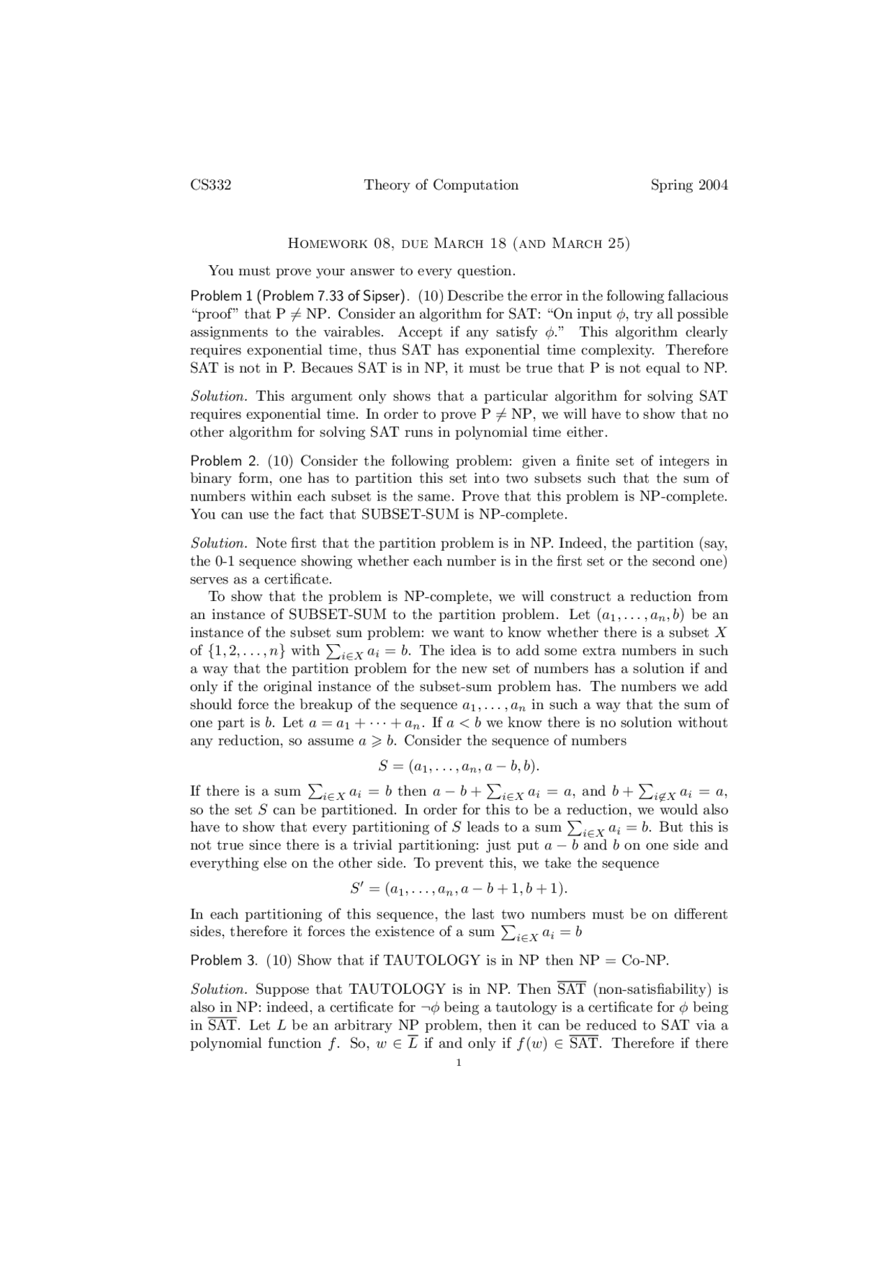 Homework 8 Problems Solutions Theory Of Computation Cs 215 Docsity