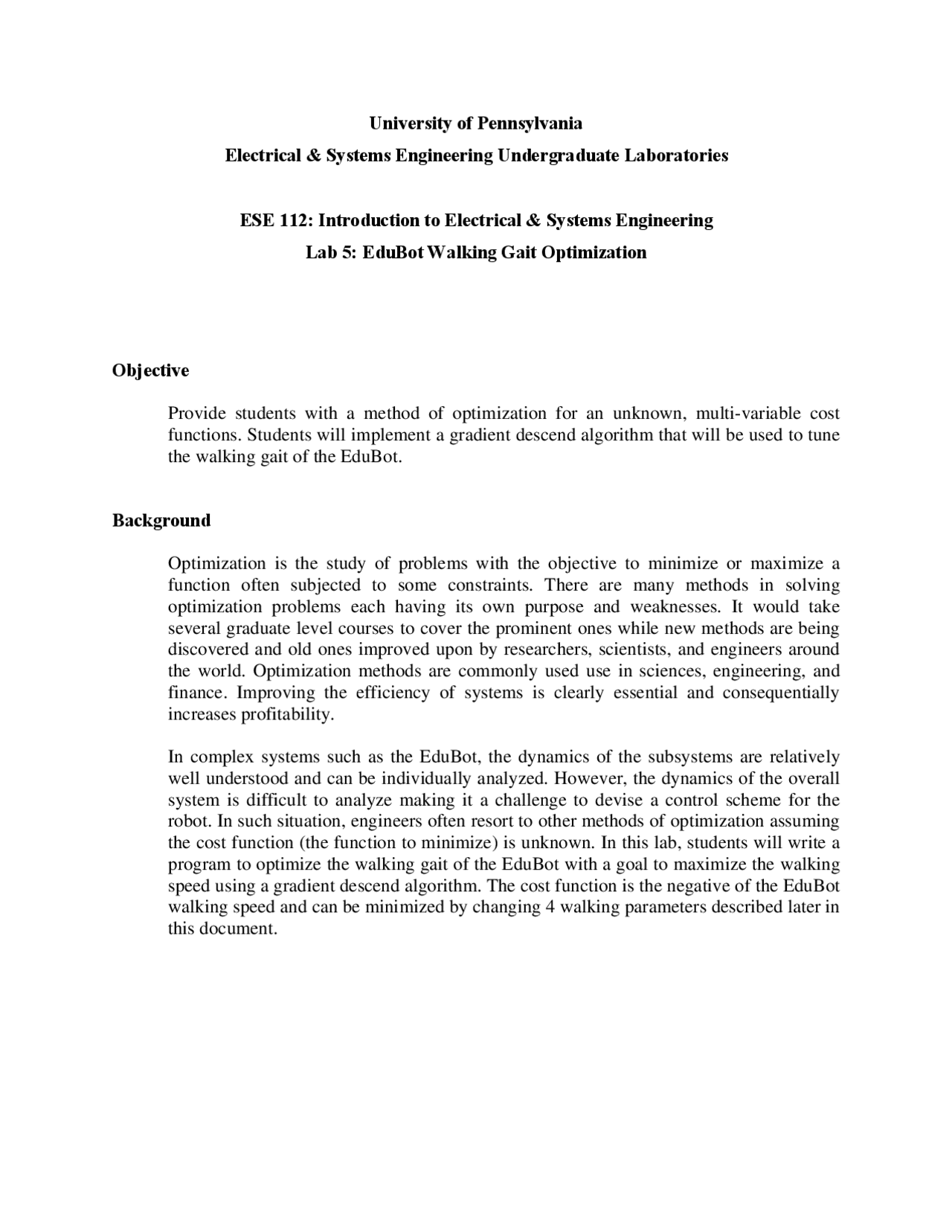 Walking Gait Optimization Laboratory Review Ese 112 Docsity