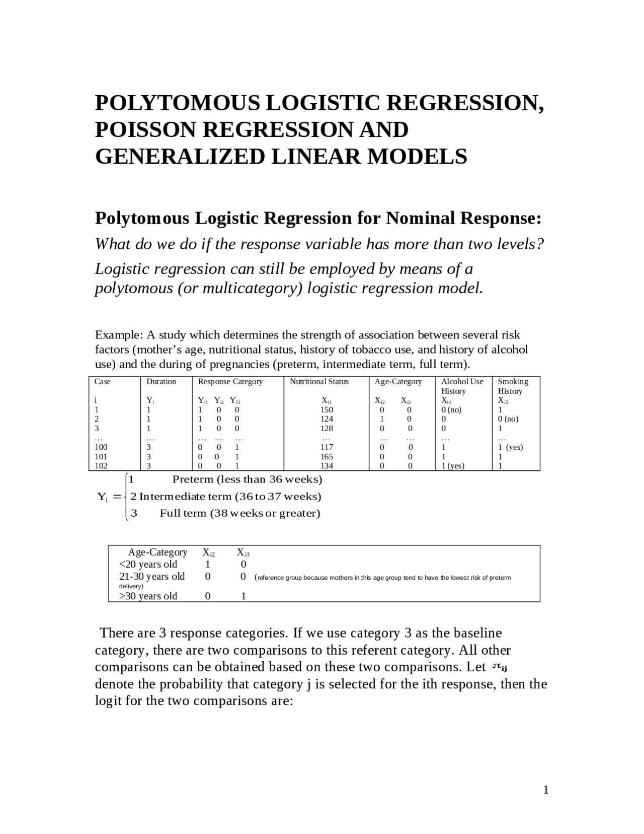 Polychotomous Logistic Regression for Nominal Response - Lecture Notes ...