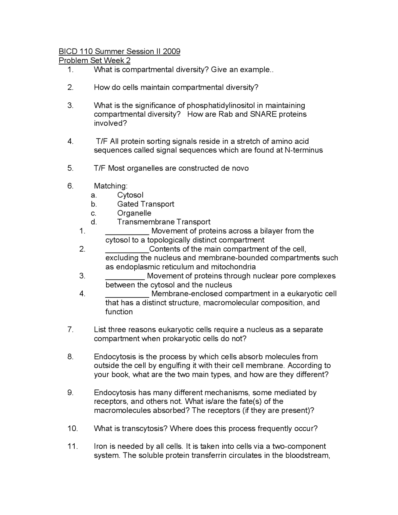 Practice Problem Set 2 Cell Biology Bicd 110 Docsity
