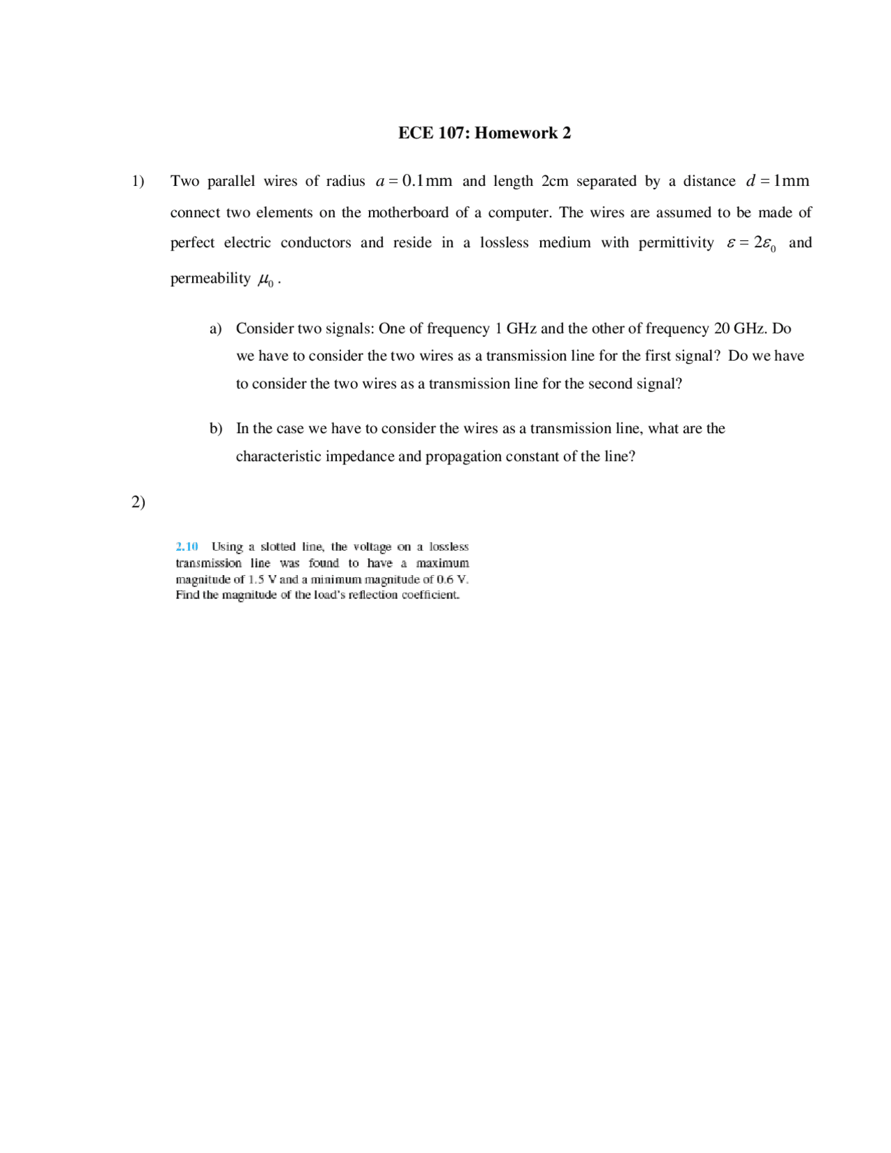 Homework Ii For Electromagnetism Ece 107 Docsity