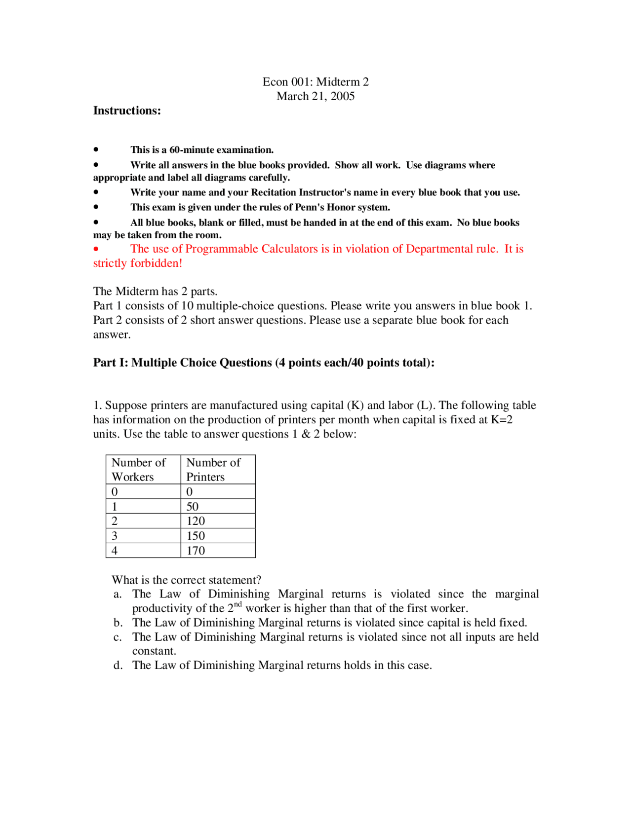 Practice Midterm Exam 2 With Answer Key Introduction To