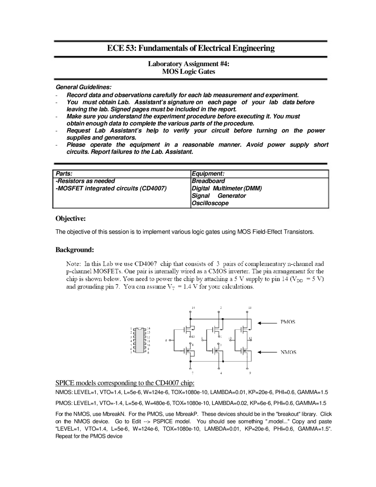 Mos Logic Gates Lab Assignment 4 Ece 53 Docsity