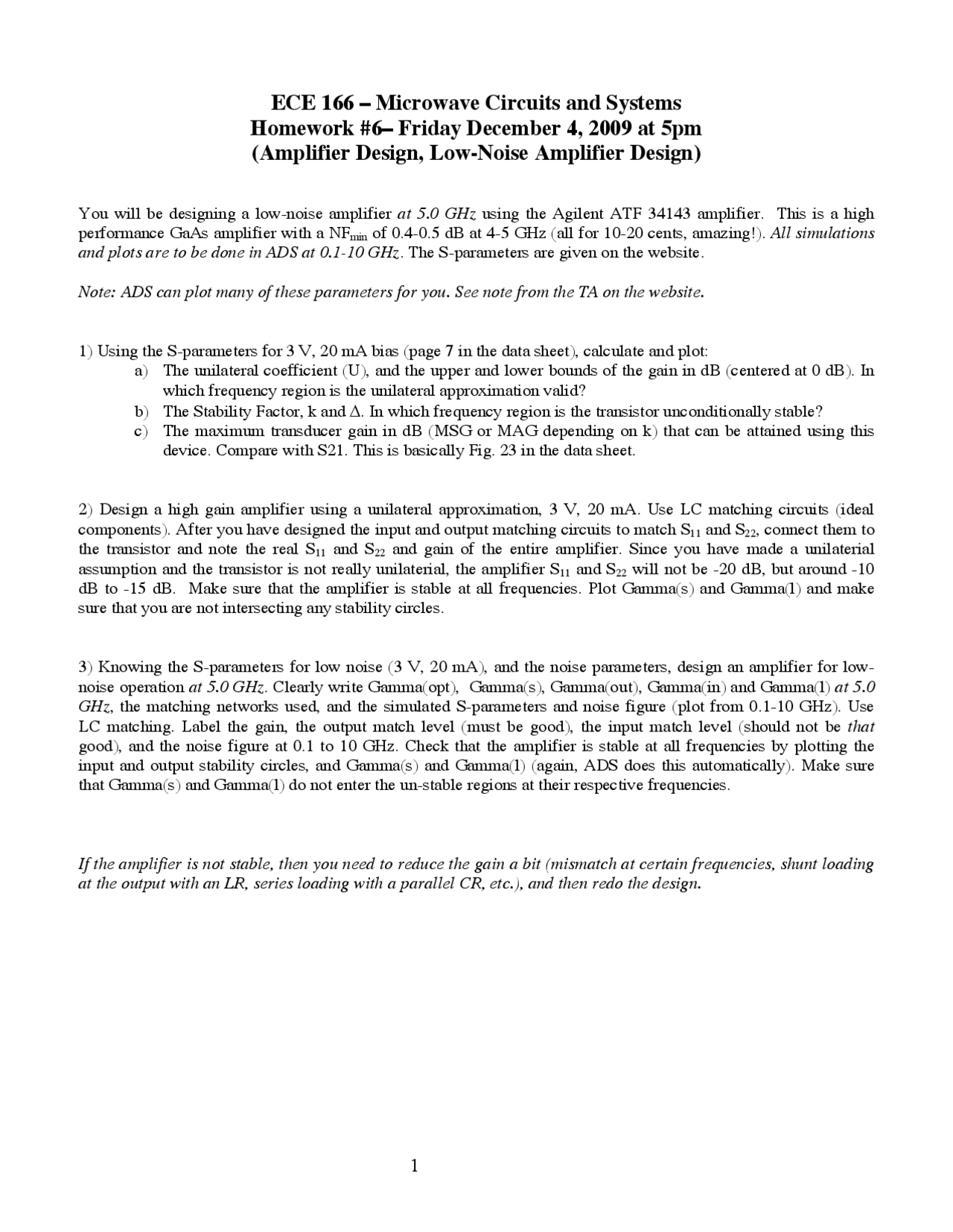 Amplifier Design And Low Noise Amplifier Design Assignment 6 Socb