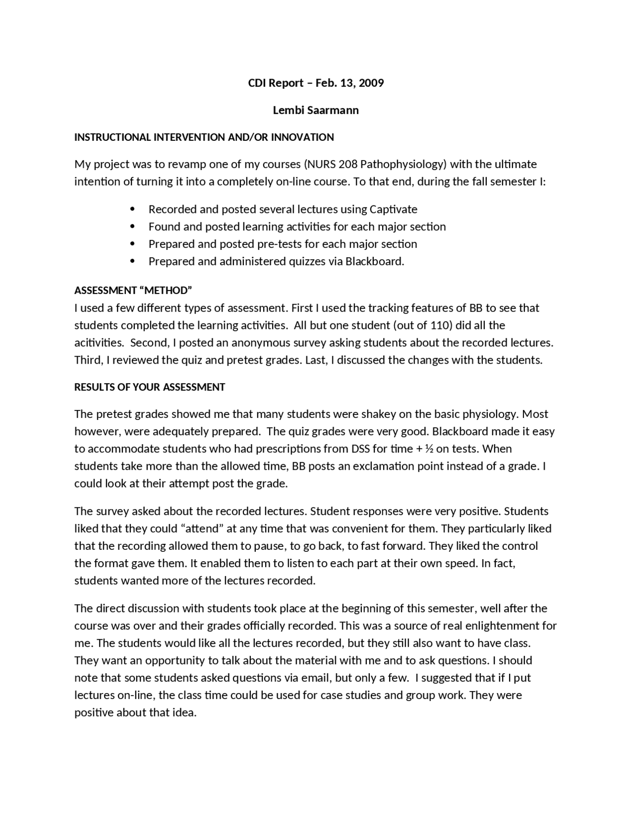 CDI Report - Introduction to Pathophysiology | NURS 208 - Docsity